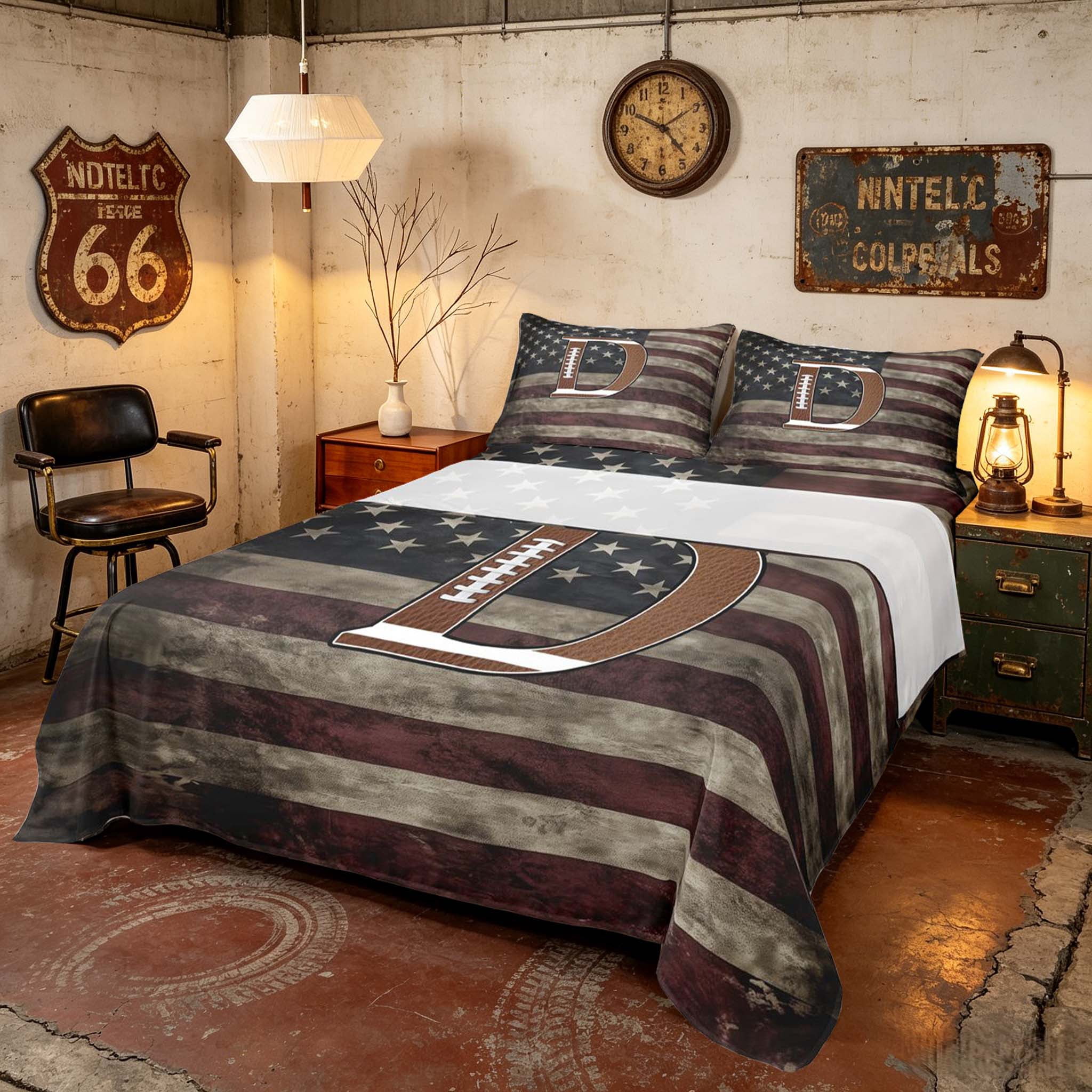 Manfei Vintage Patriotic USA Flag Bed Sheets, Rugby Monogrammed Initial ...