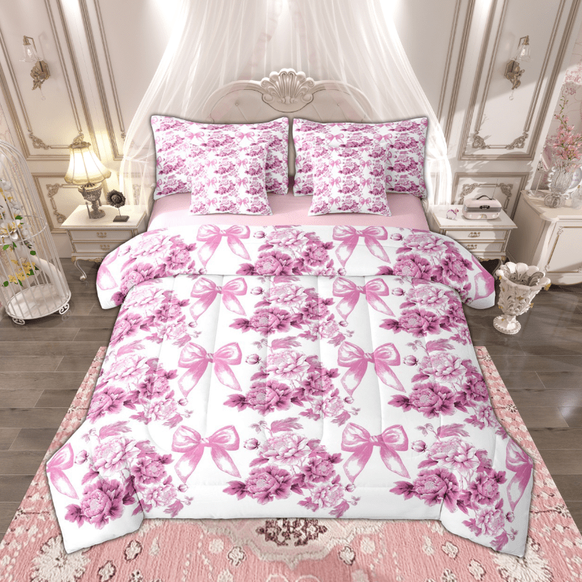 Manfei Vintage Peony Flower Bedding Comforter Set 7 Pieces for Girls ...
