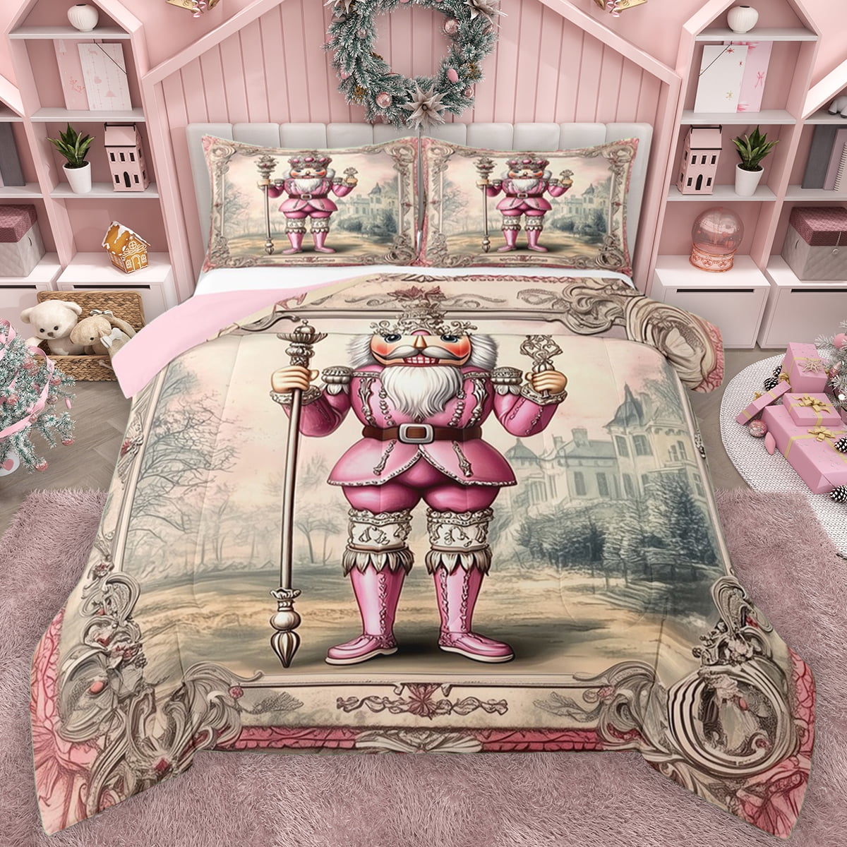 Manfei Vintage Pink Nutcracker Bedding Comforter Set, Western Fairt ...