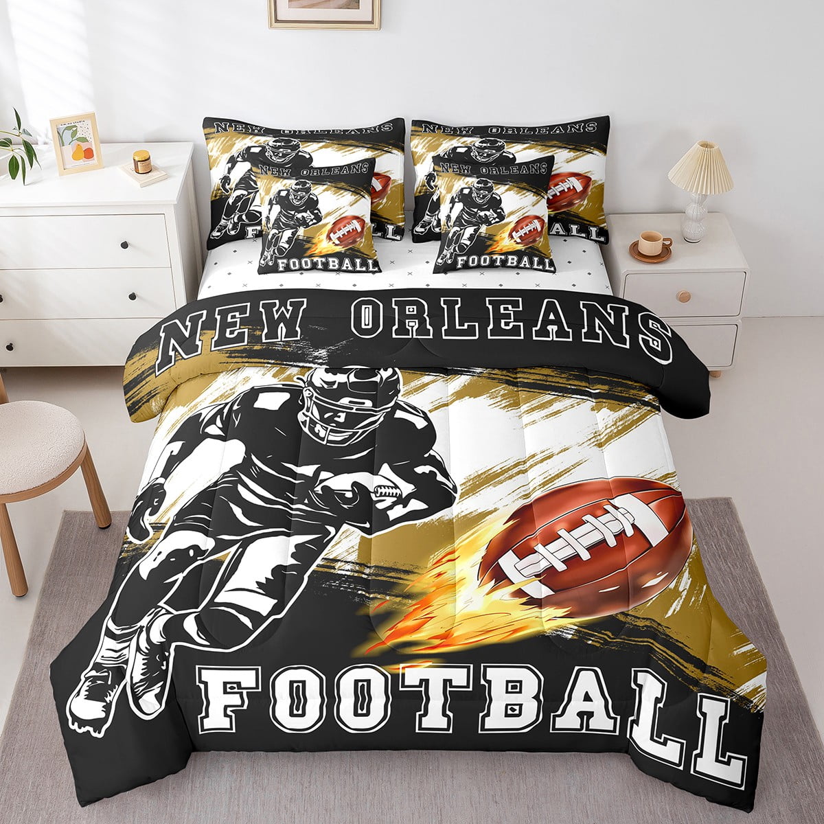 Manfei Vintage Rugby Bedding Sets Full Size, Black Gold Bed in a Bag ...