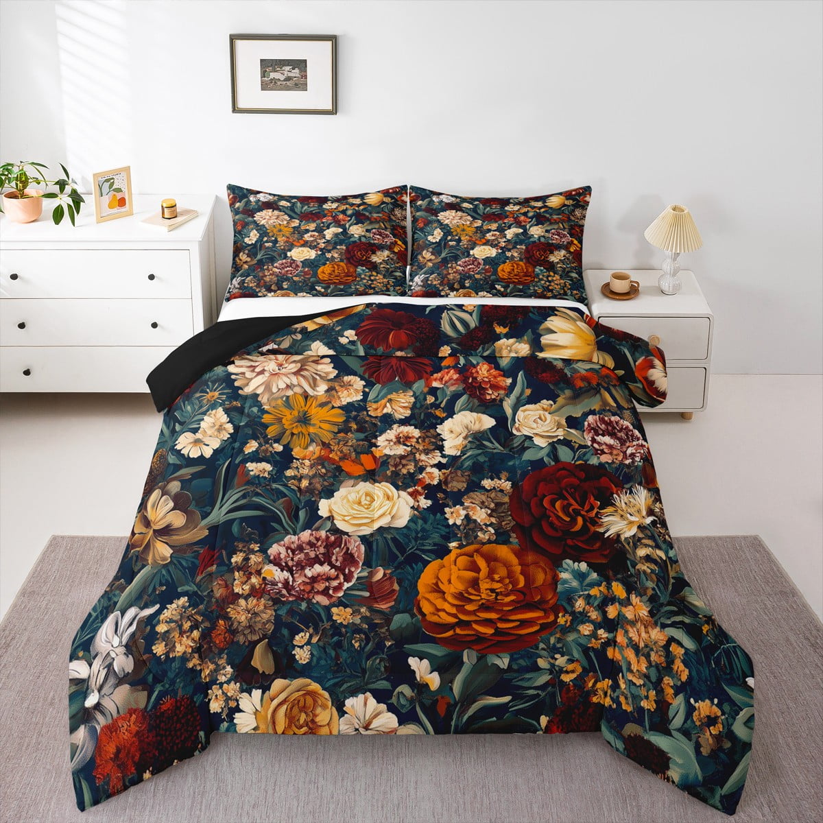 Manfei Vintage Rustic Floral Bedding Comforter Set, Hippie Western ...