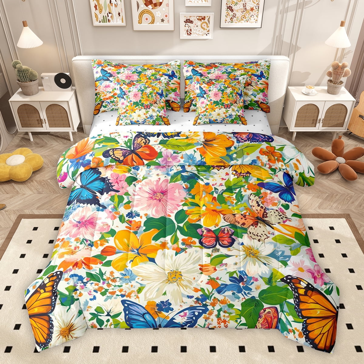 Homewish Vintage Rustic Floral Twin Bedding Sets 7-Piece, Cartoon ...