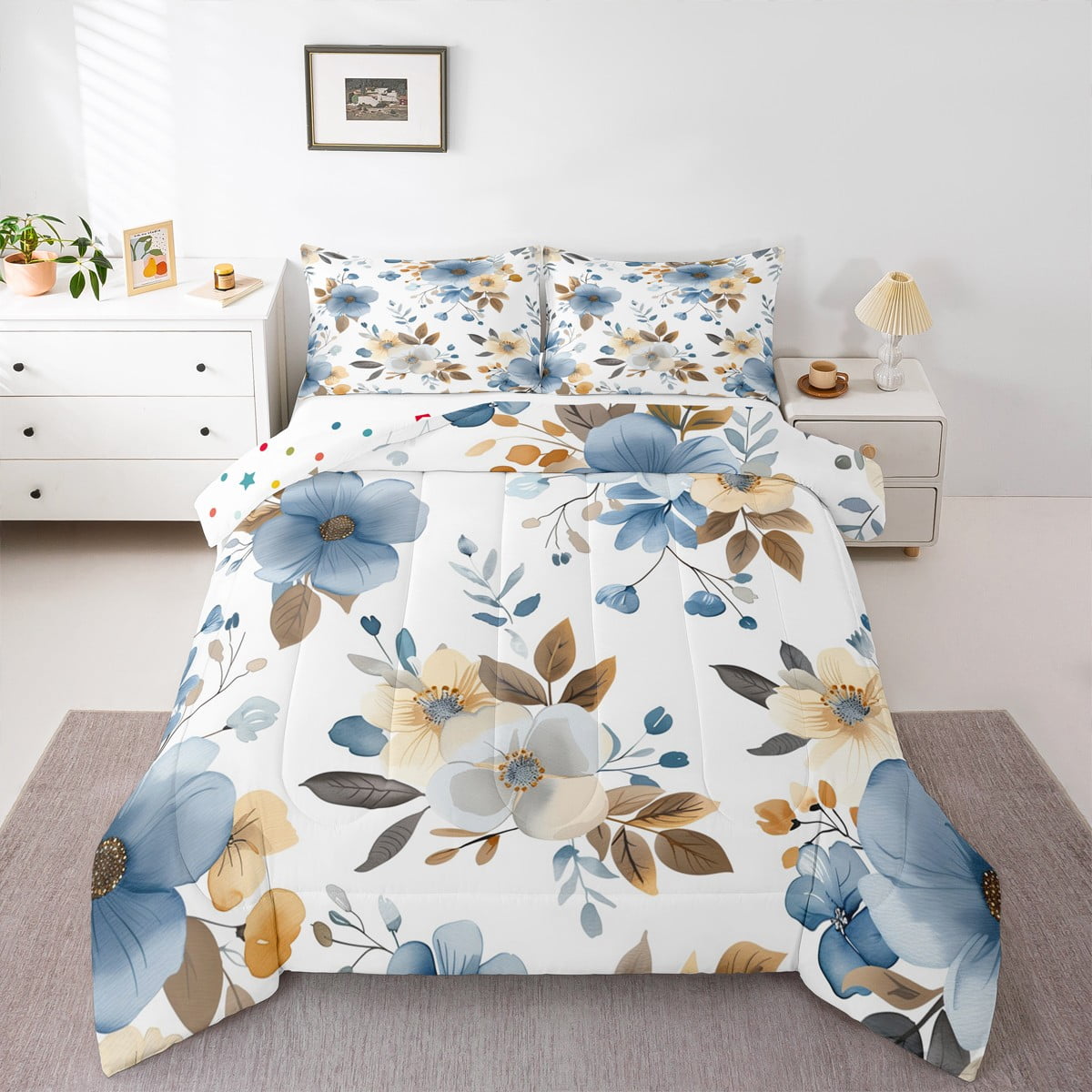 Manfei Vintage Rustic Flower Queen Comforter Set,Brown Leaf Bedding ...