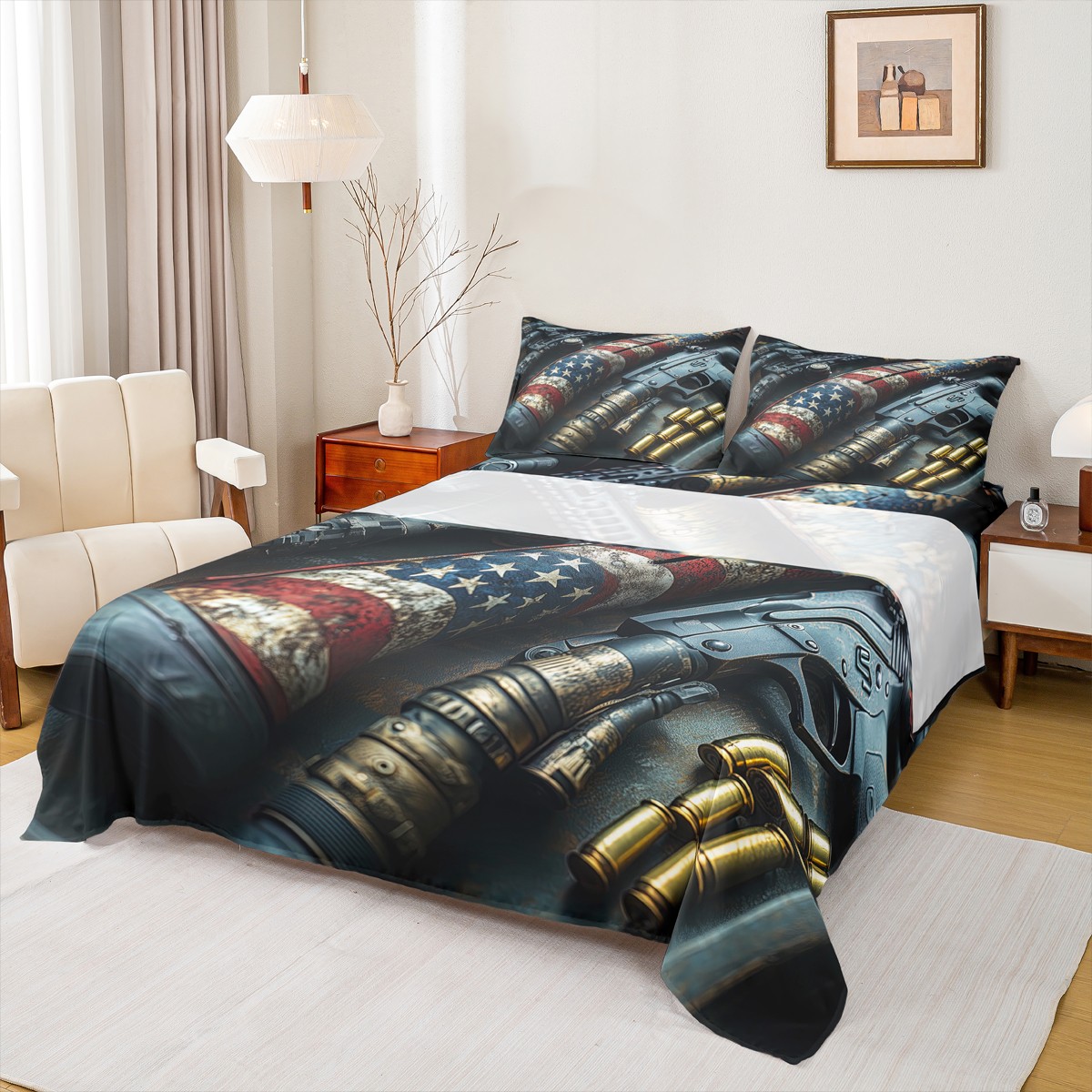 Manfei Vintage Soldier 4 Pieces Queen Sheet Sets,Military Equipment ...