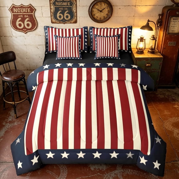 Manfei Vintage Stripes Full Size Bedding Sets, Patriotic Stars Full ...