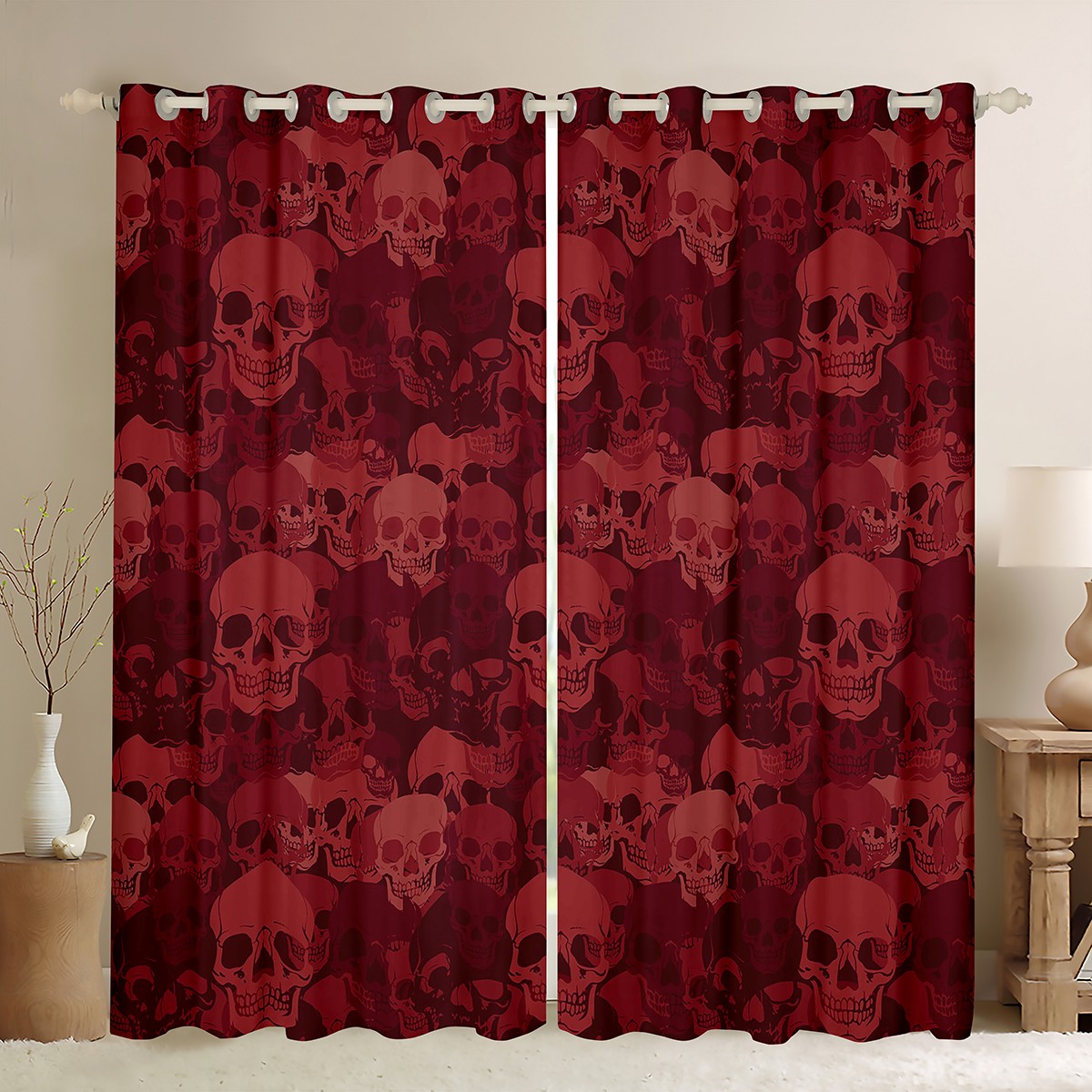 Manfei Vintage Sugar Skull Blackout Curtains Set of 2 (52x84 Each ...