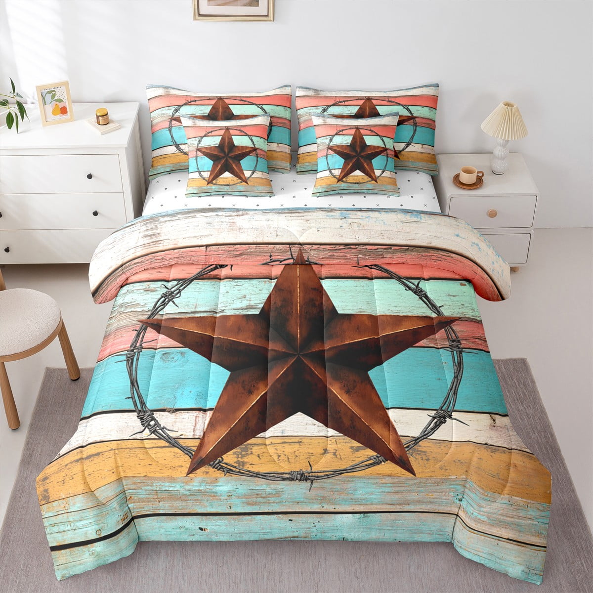 Manfei Vintage Texas Star Bedding Comforter Set 7 Pieces for Teens ...