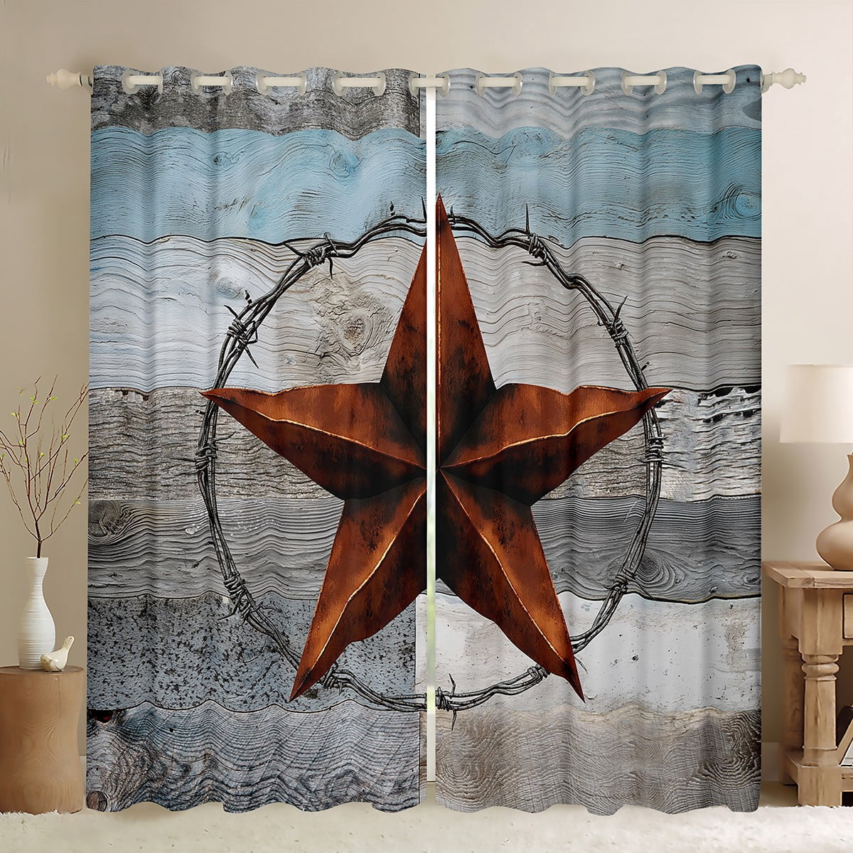 Manfei Vintage Texas Star Blackout Curtains Set of 2 (52x84 Each) for ...