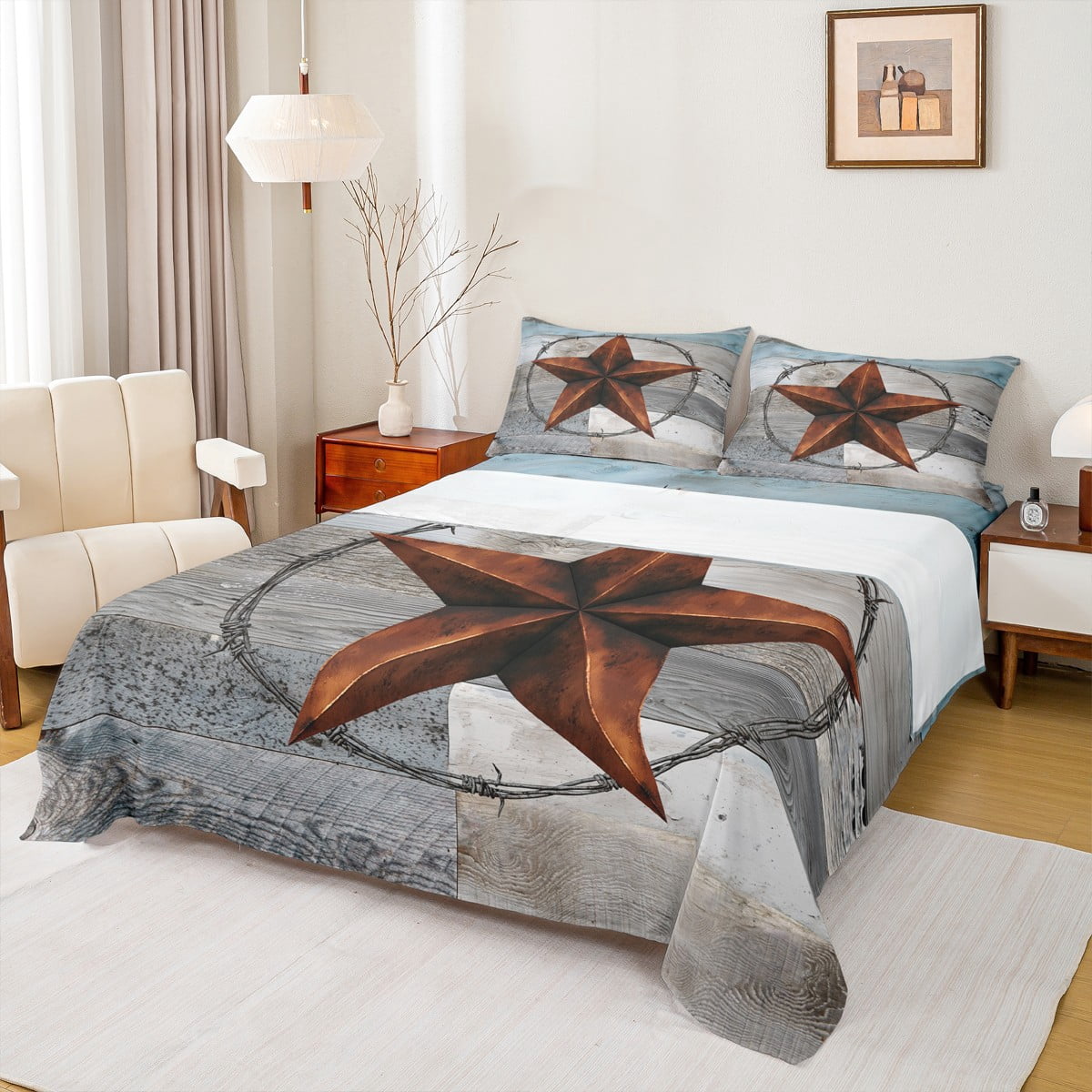 Manfei Vintage Texas Star Twin Sheet Sets 3pcs for Kids Children Teens ...