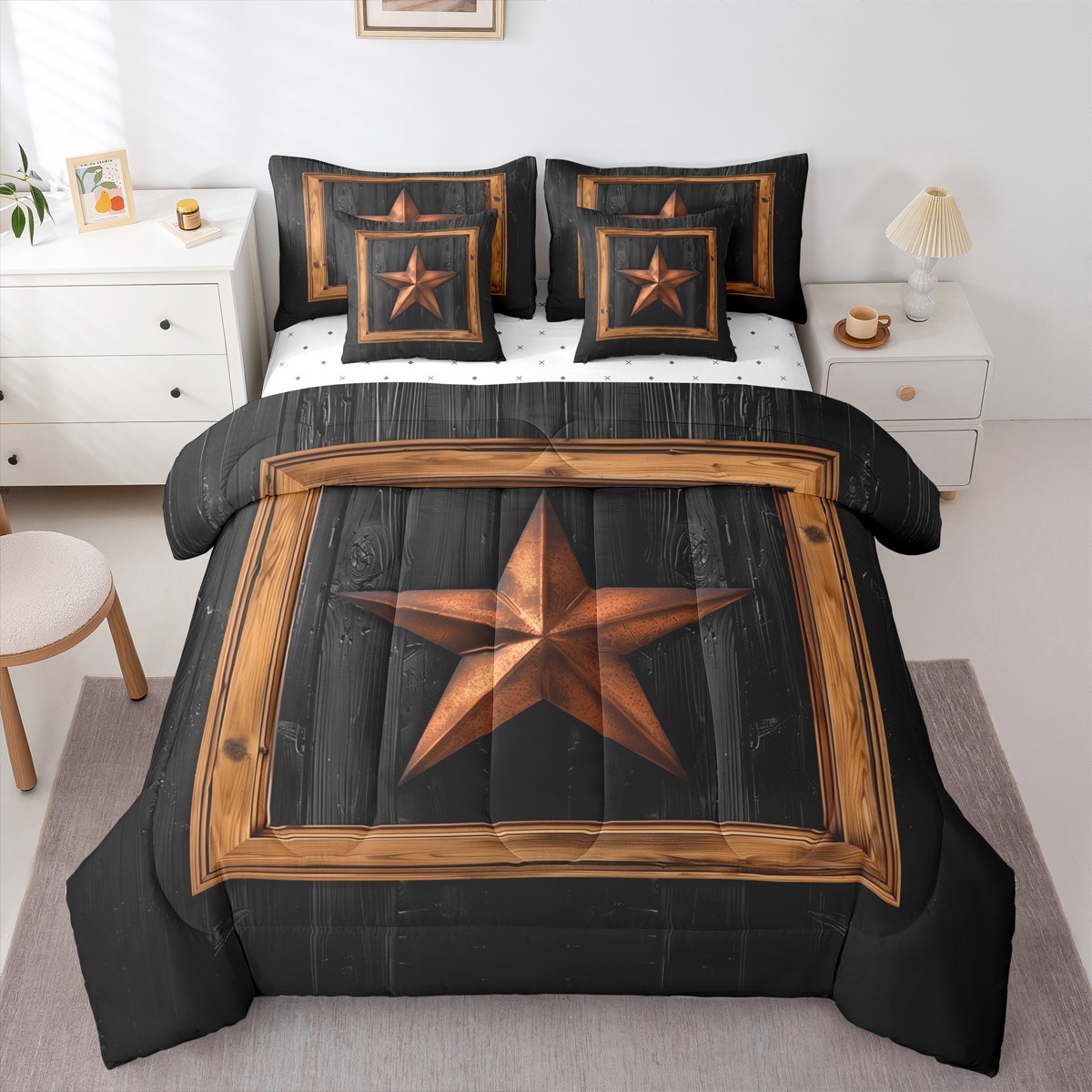 Manfei Vintage Texas Stars Bedding Comforter Set 7 Pieces,Old Barn Door ...