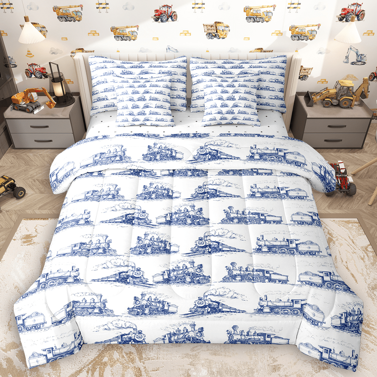 Manfei Vintage Train Bedding Comforter Set 7pcs, Retro Steam Engine ...