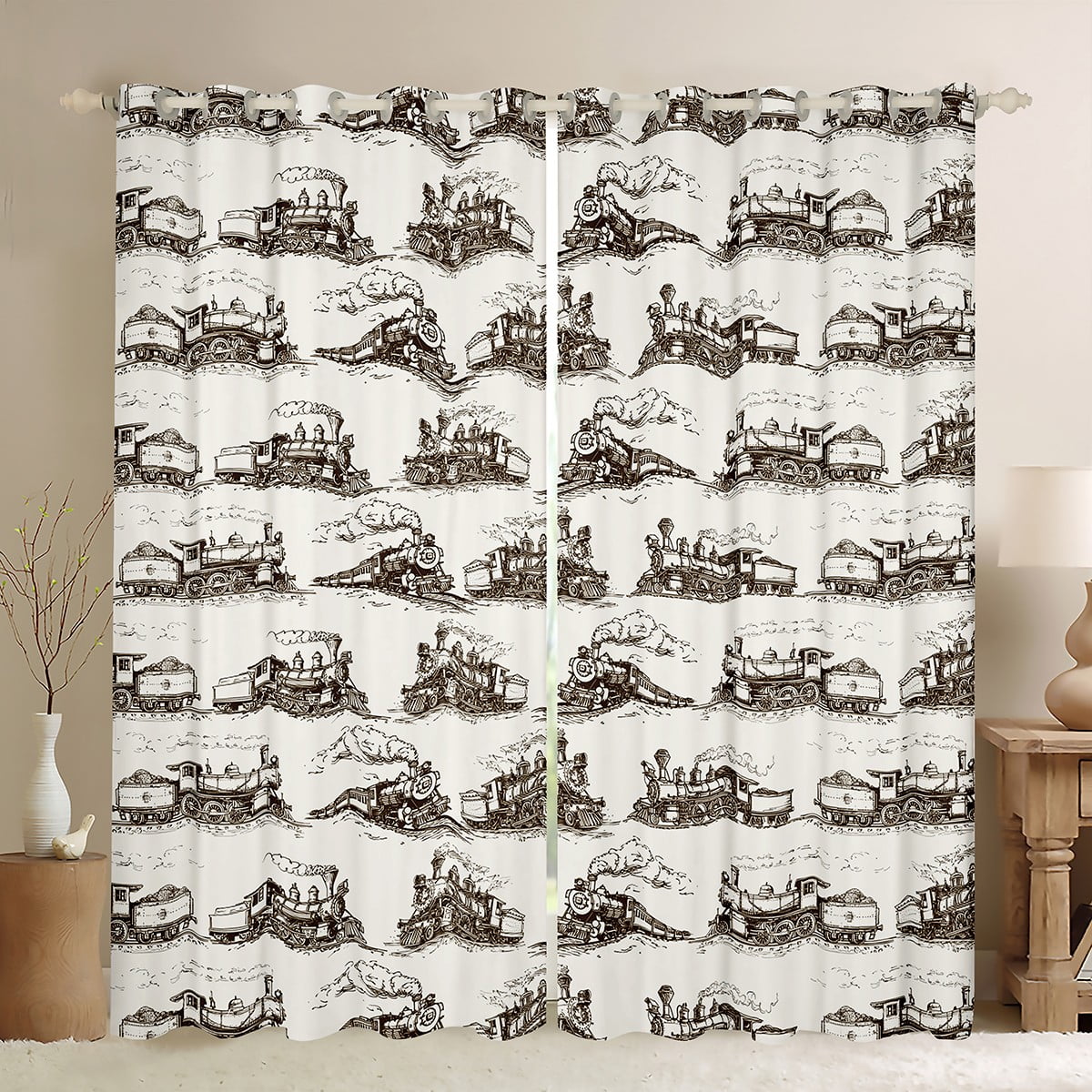 Manfei Vintage Train Blackout Curtains Set of 2 (52x84 Each), Retro ...