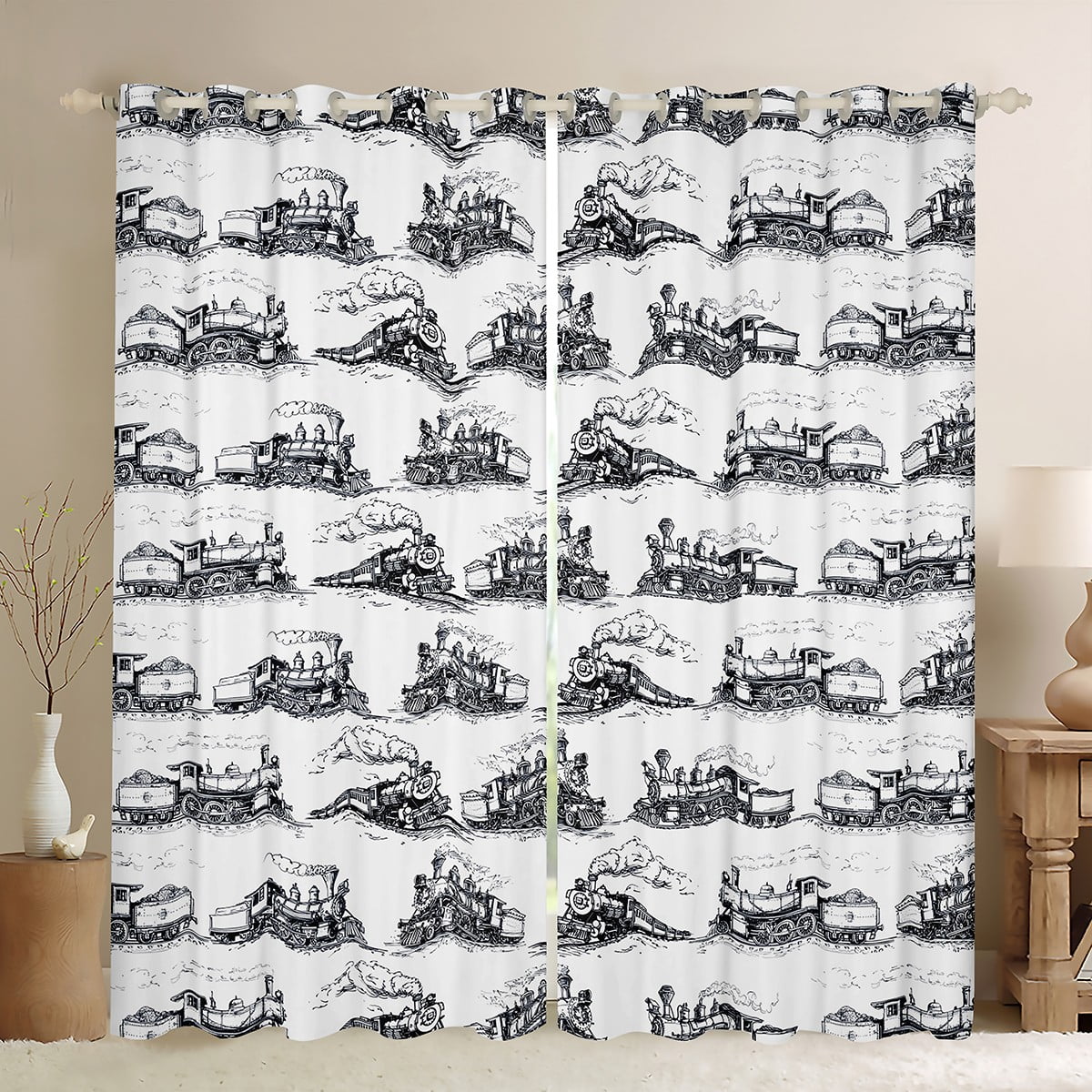Manfei Vintage Train Curtains Pack of 2 (42x84 Each), Retro Steam ...