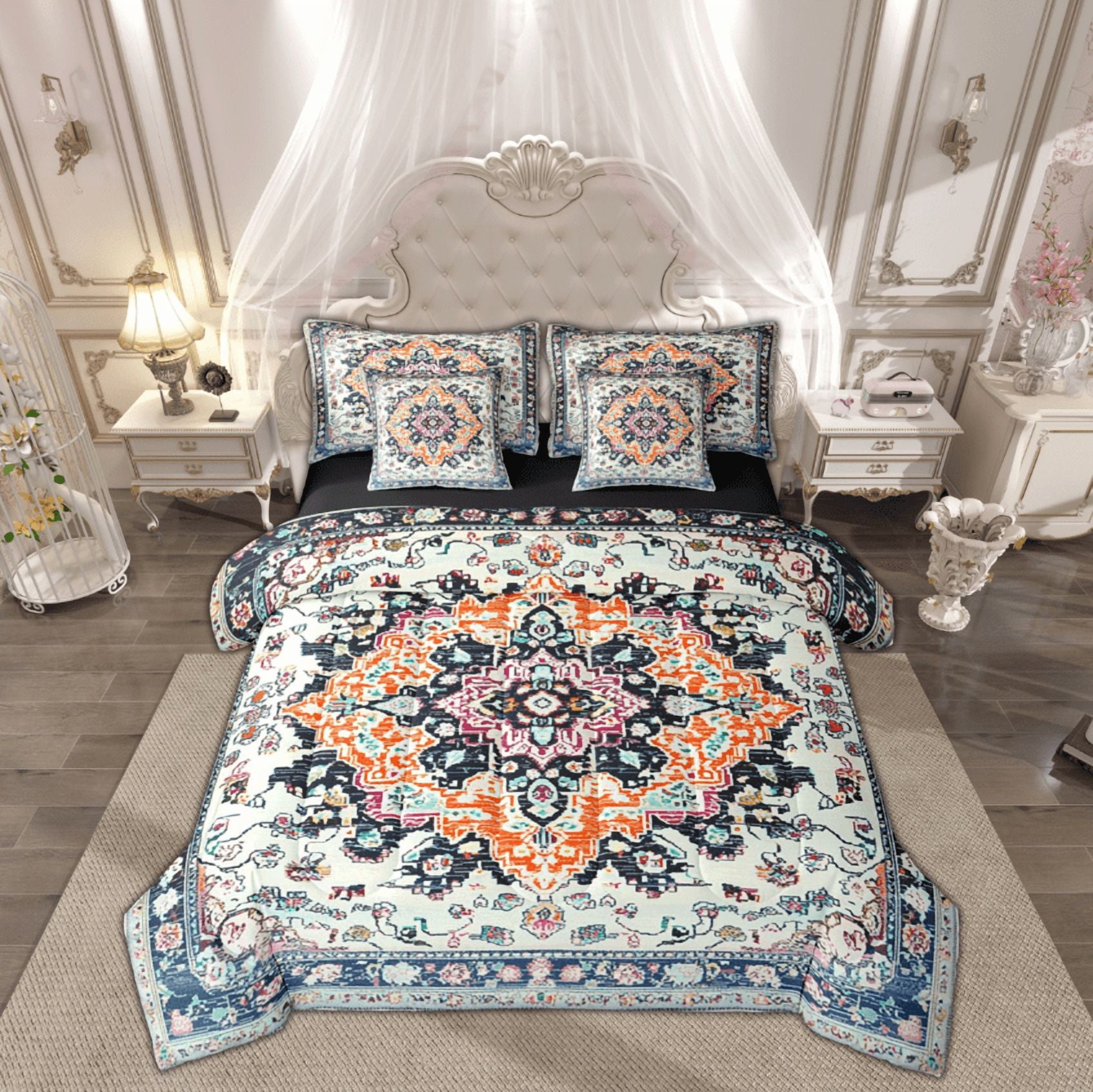 Manfei Vintage Western Damask Bedding Comforter Set 7-Piece, Mystic ...