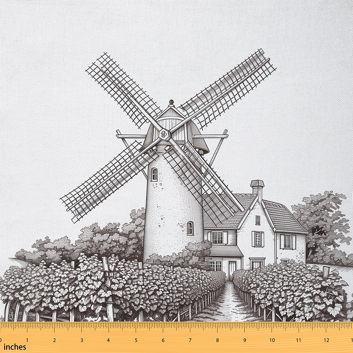 Manfei Vintage Windmill Sewing & Crafting Fabric (5 Yards), Countryside ...