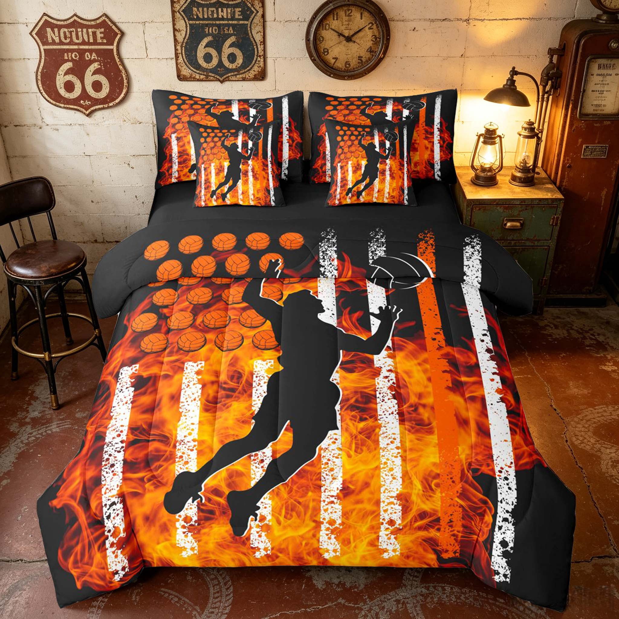 Manfei Volleyball Player Queen Bedding, Sport Patriotic USA Flag ...