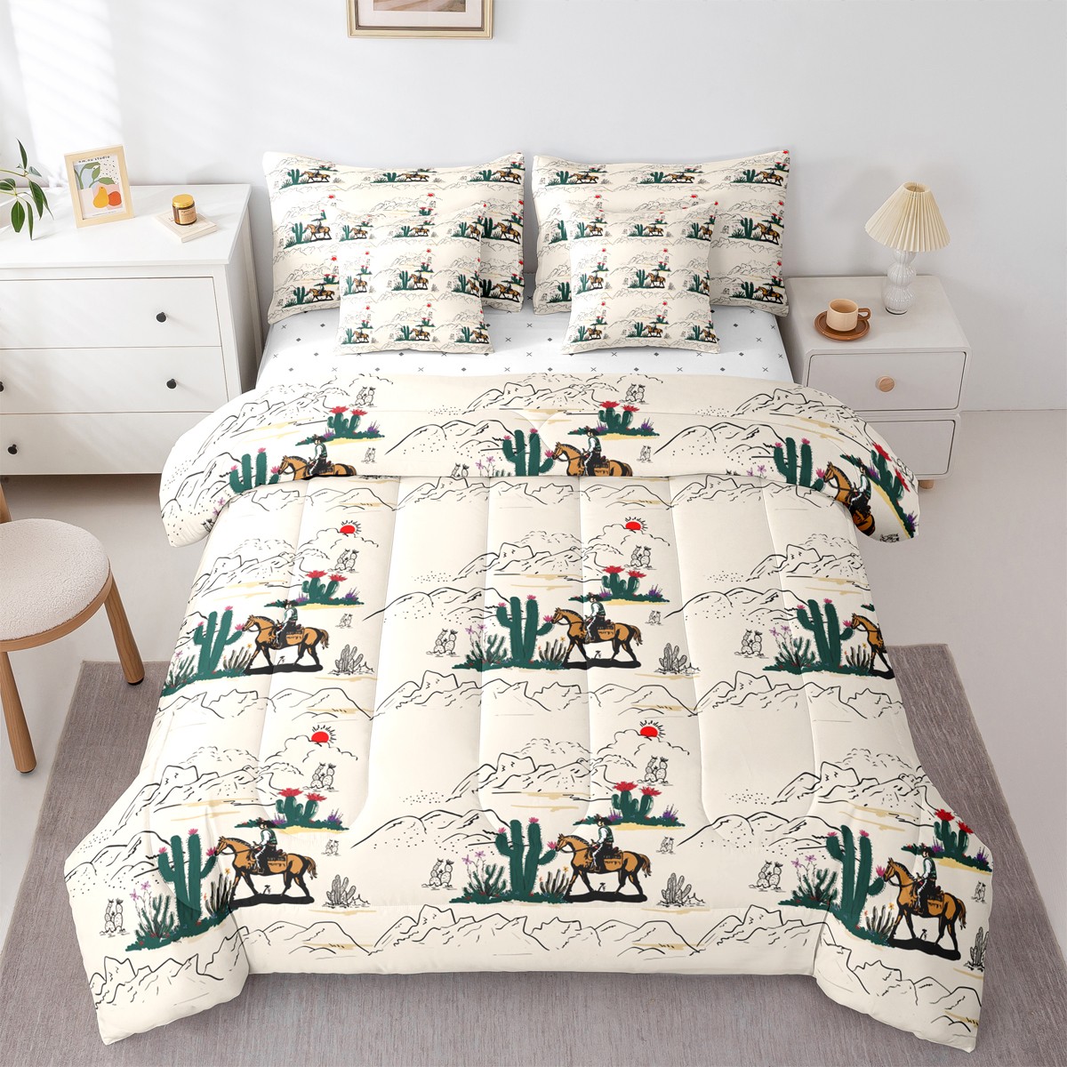 Manfei Waetern Cowboys Bedding Comforter Set 7pcs,Rustic Desert Cactus ...