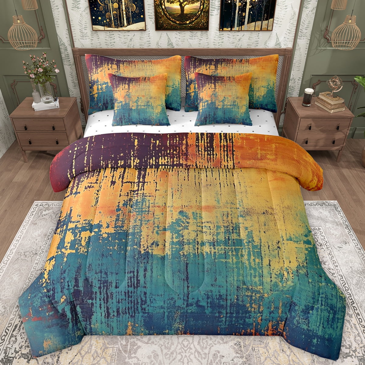 Manfei Watercolor Abstract 7pcs Bedding Comforter Set,Modern Grunge ...