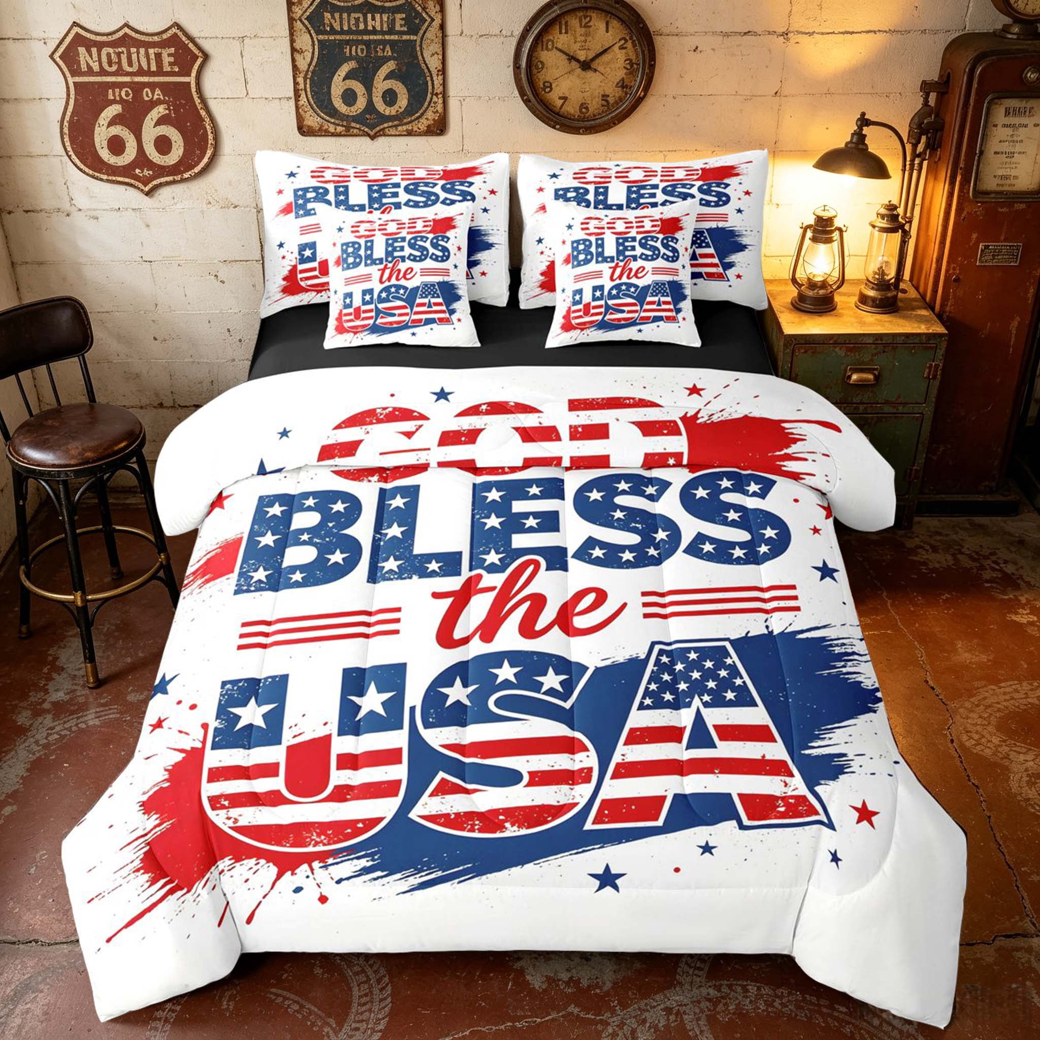 Manfei Watercolor American Flag King Bedding, God Bless The USA Print ...