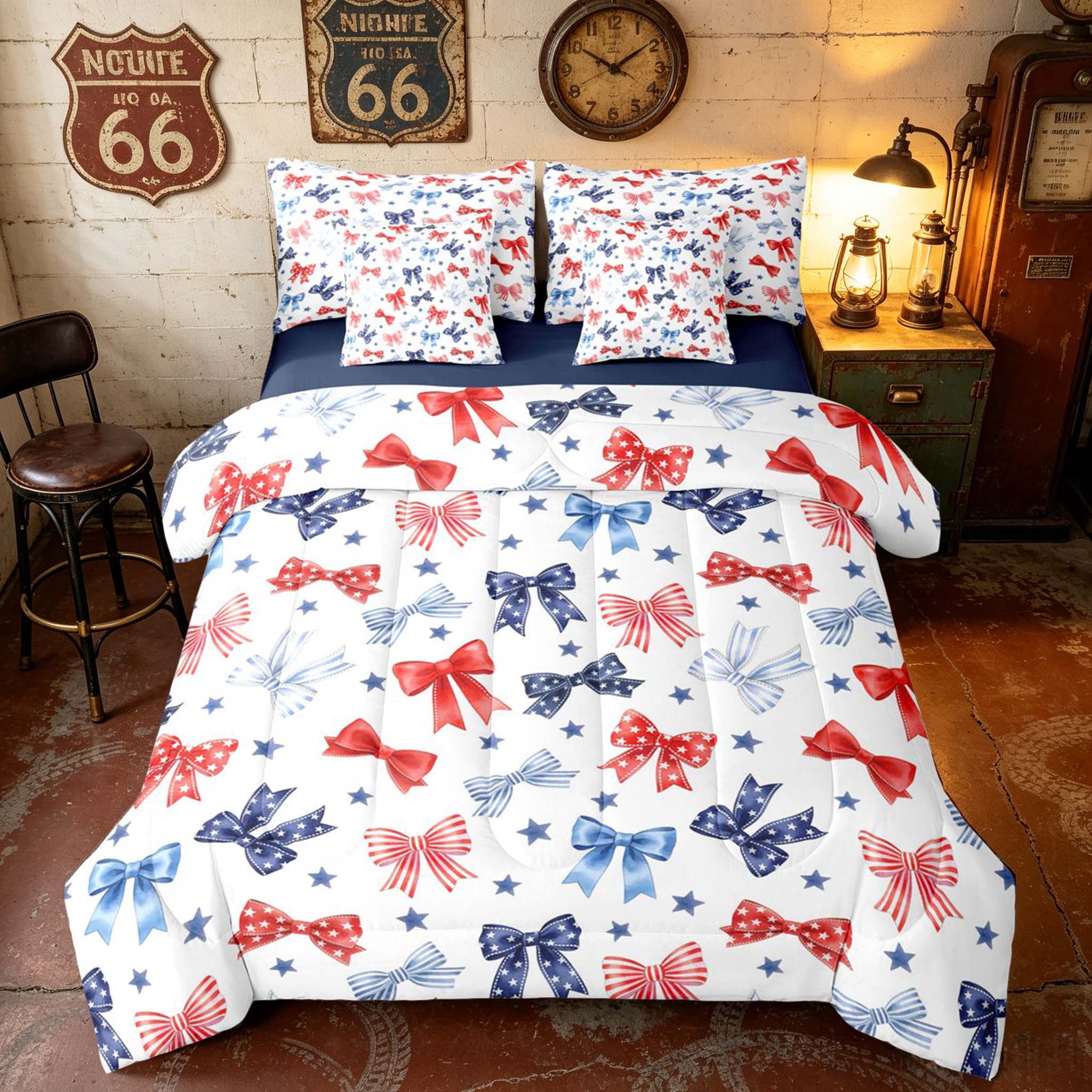 Manfei Watercolor Bow Star Full Size Bedding Sets, Watercolor Stripe ...
