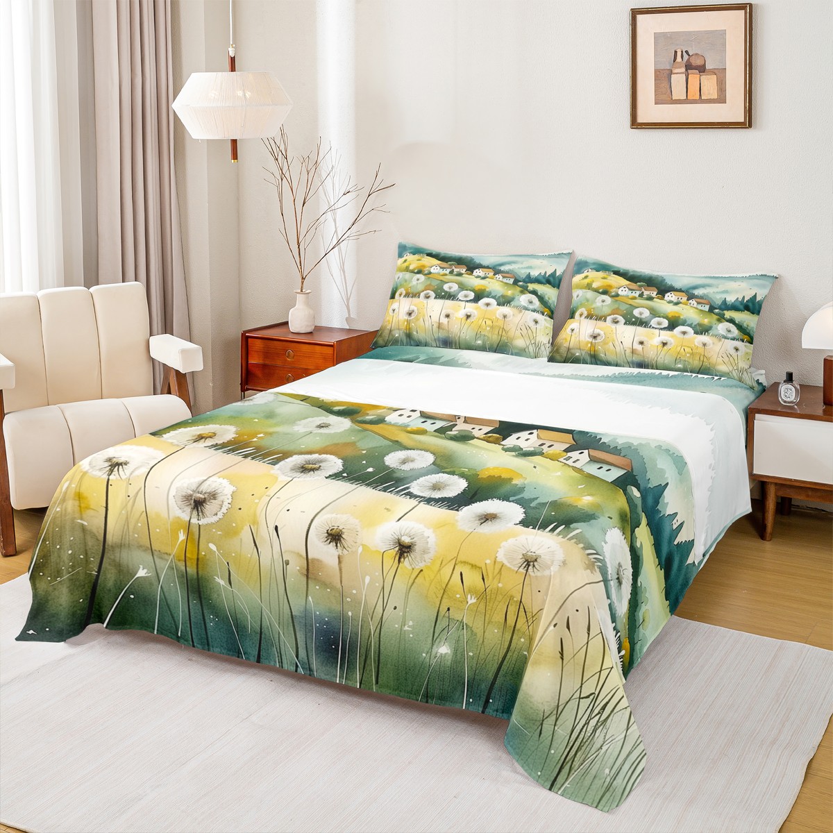 Manfei Watercolor Dandelion Full Size Sheets for Kids, Rustic Farmhouse ...