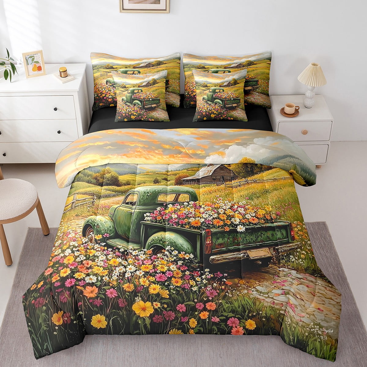 Manfei Watercolor Floral Daisy Twin Bedding Sets 7 Pieces,Western ...