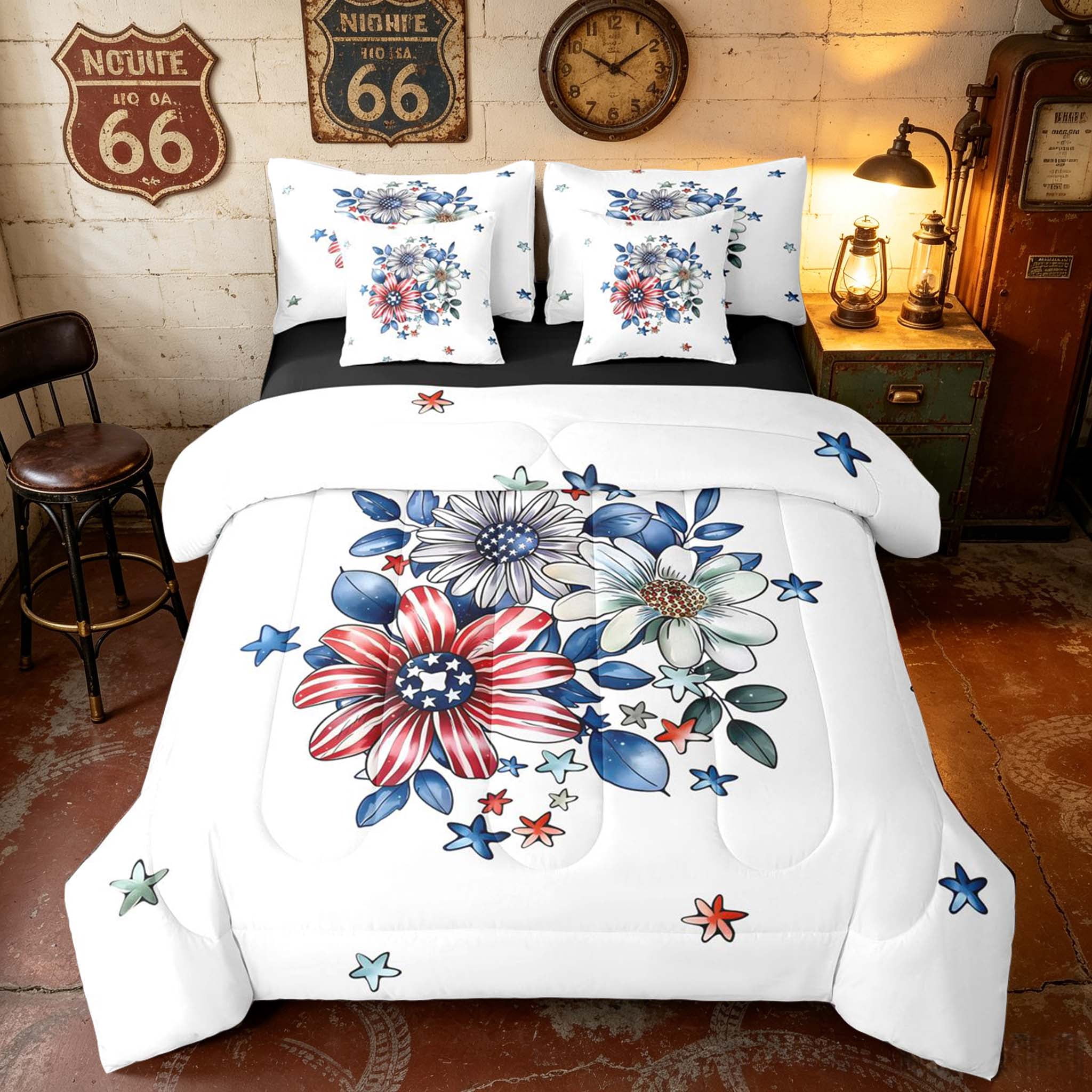 Manfei Watercolor Floral Full Size Bedding Sets, Patriotic Stars Full ...