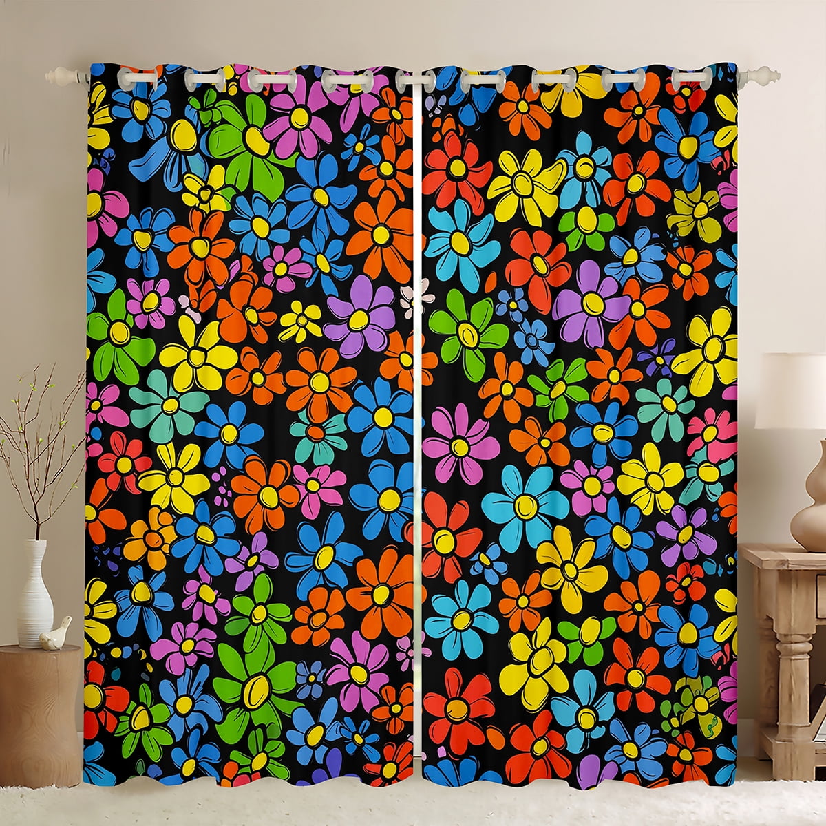 Manfei Watercolor Flower Floral Blackout Curtains Set of 2 (52x84 Each ...