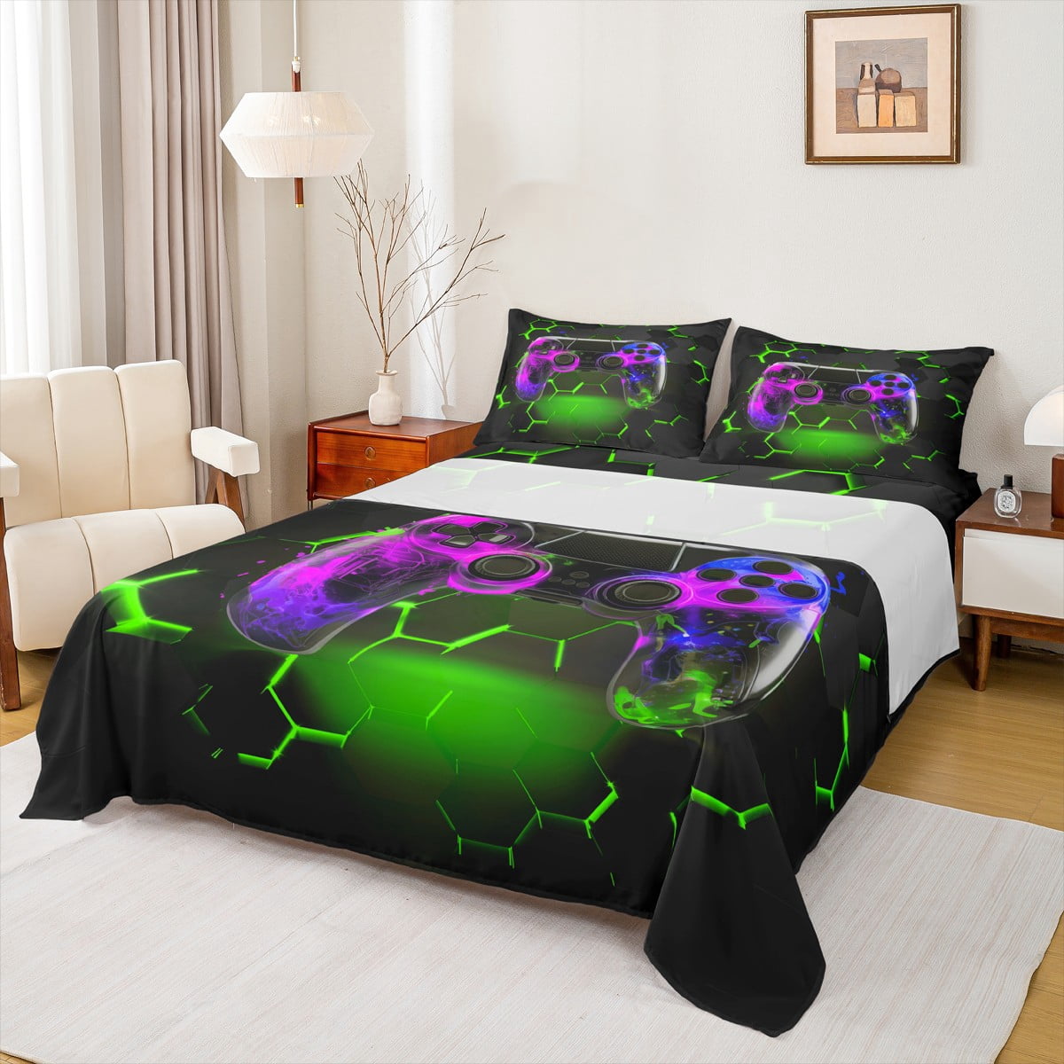 Manfei Watercolor Gamepad Twin Sheet Sets,Teens Video Game Twin Fitted ...