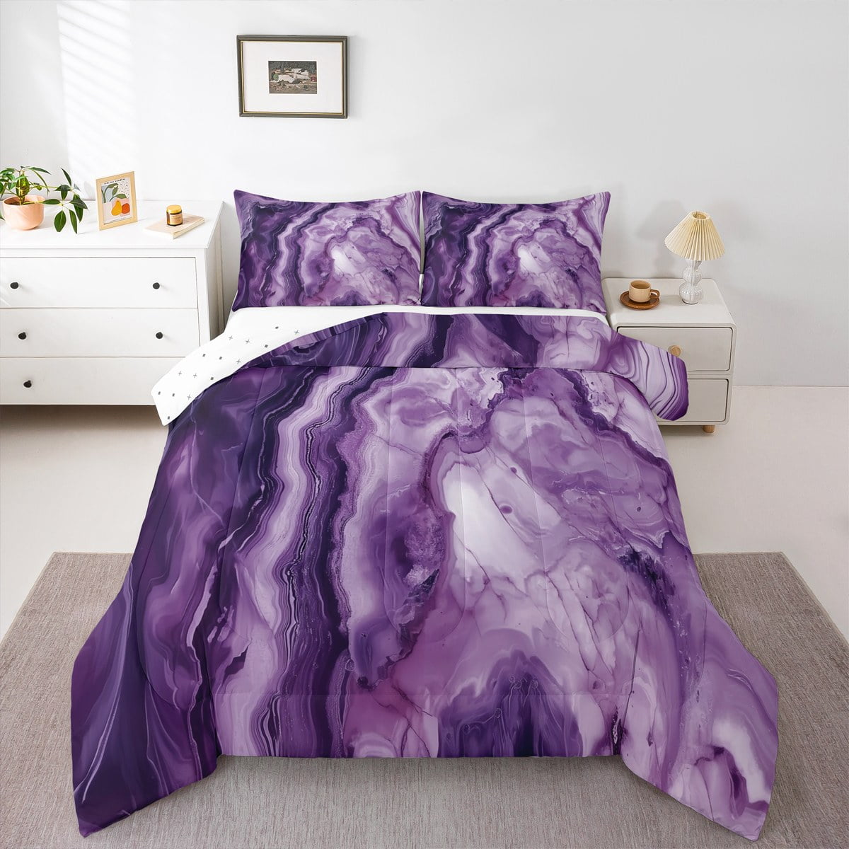 Manfei Watercolor Marble 3 Pieces Queen Comforter Set,Stone Pattern ...