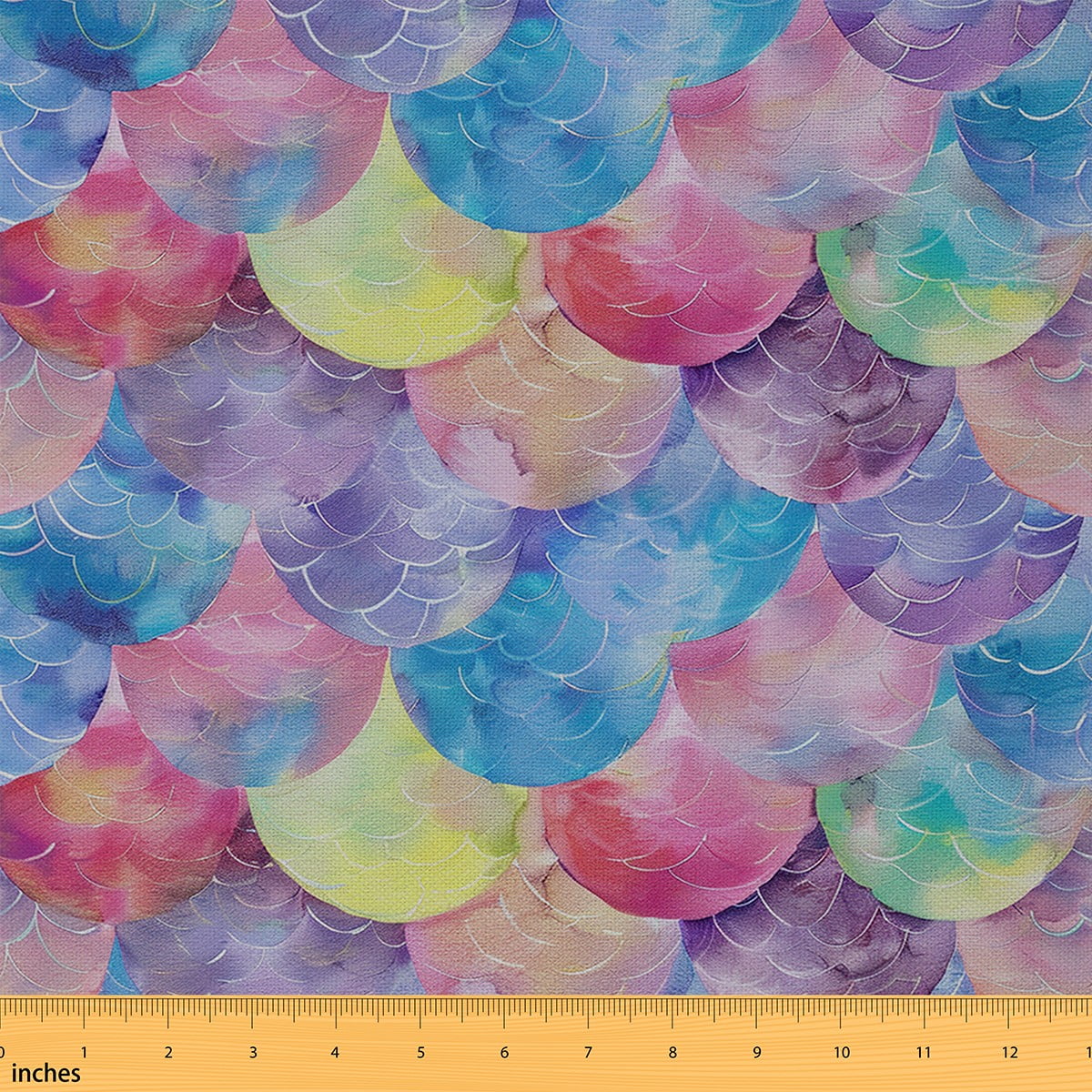 Manfei Watercolor Mermaid Scale Fabric by the Yard (5 Yards), Blue Pink ...
