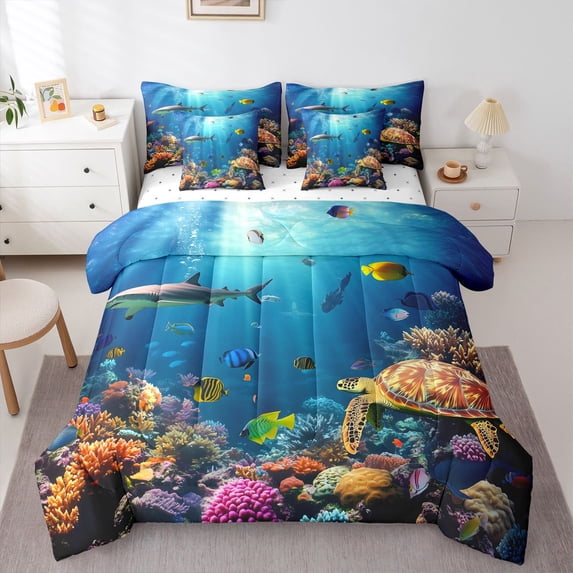 Manfei Watercolor Ocean 7 Pieces Full Size Bedding Sets,Cartoon Sea ...