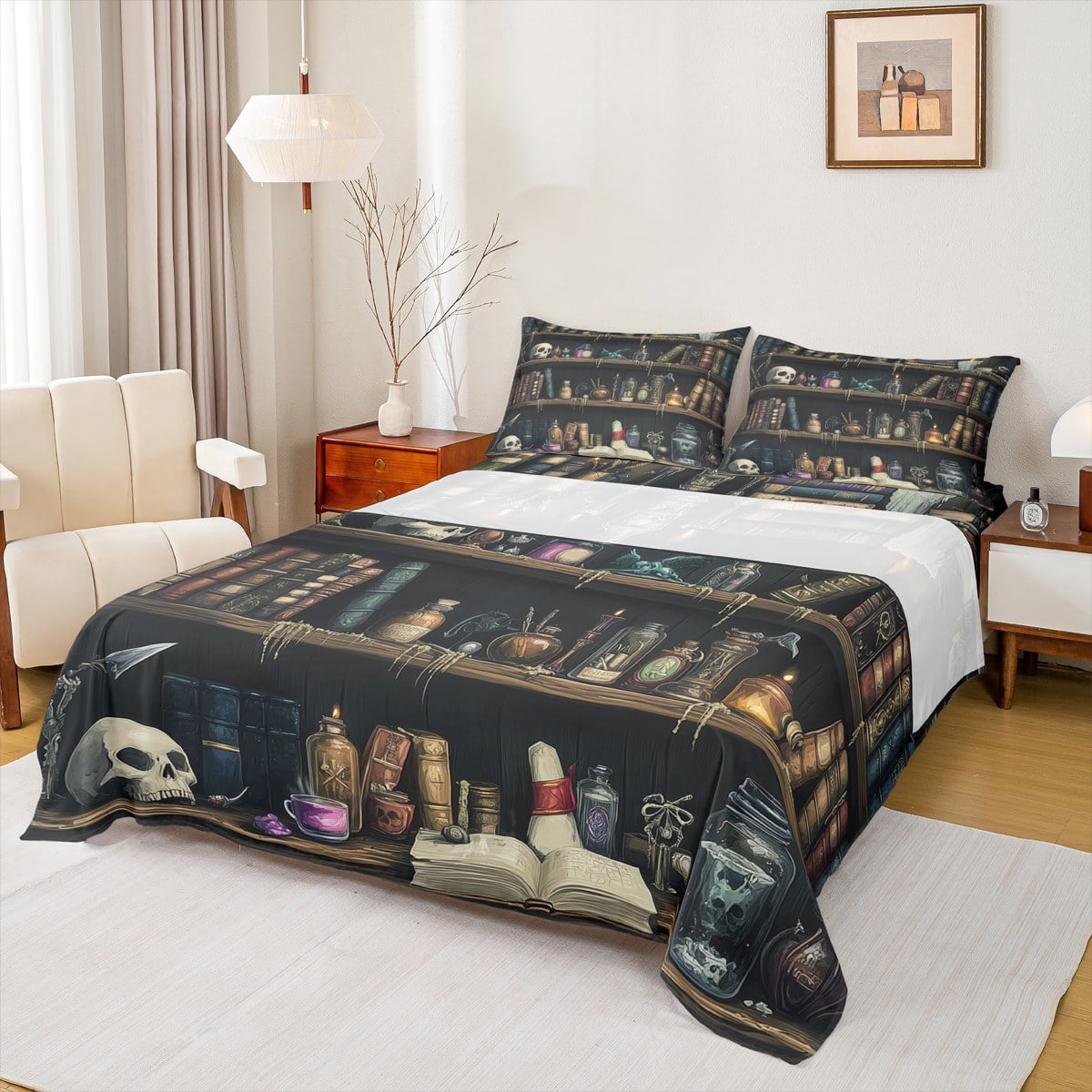 Manfei Western Bookshelf Queen Sheet Sets, Skull Skeleton Bed Sheets ...