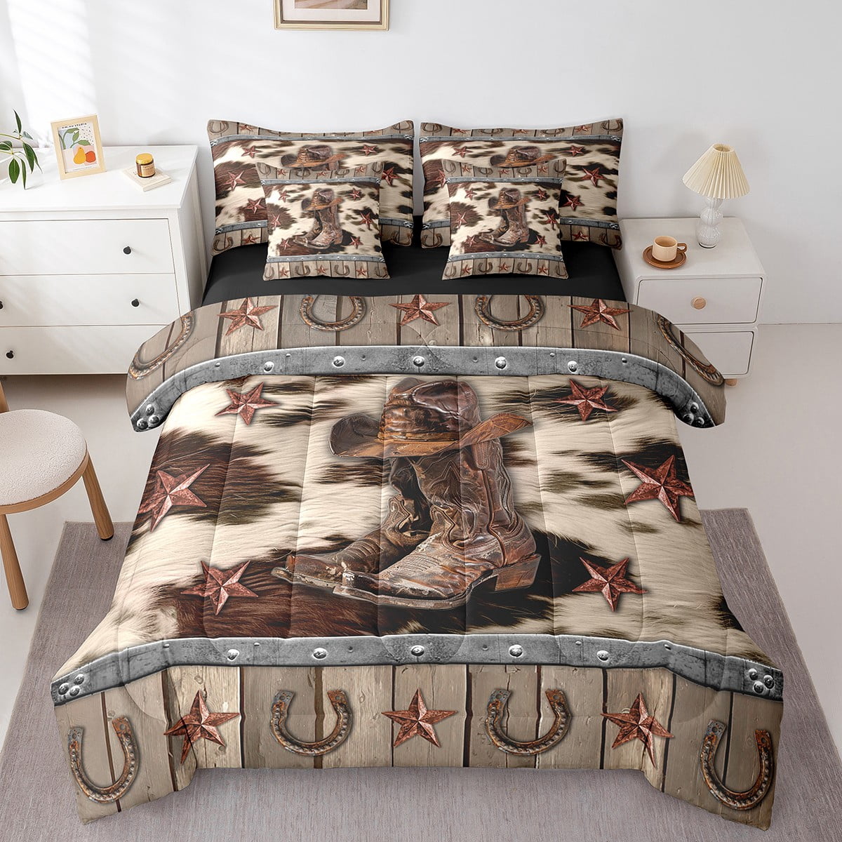Manfei Western Boot Bed in a Bag Full size, Texas Stars Bed Set ...