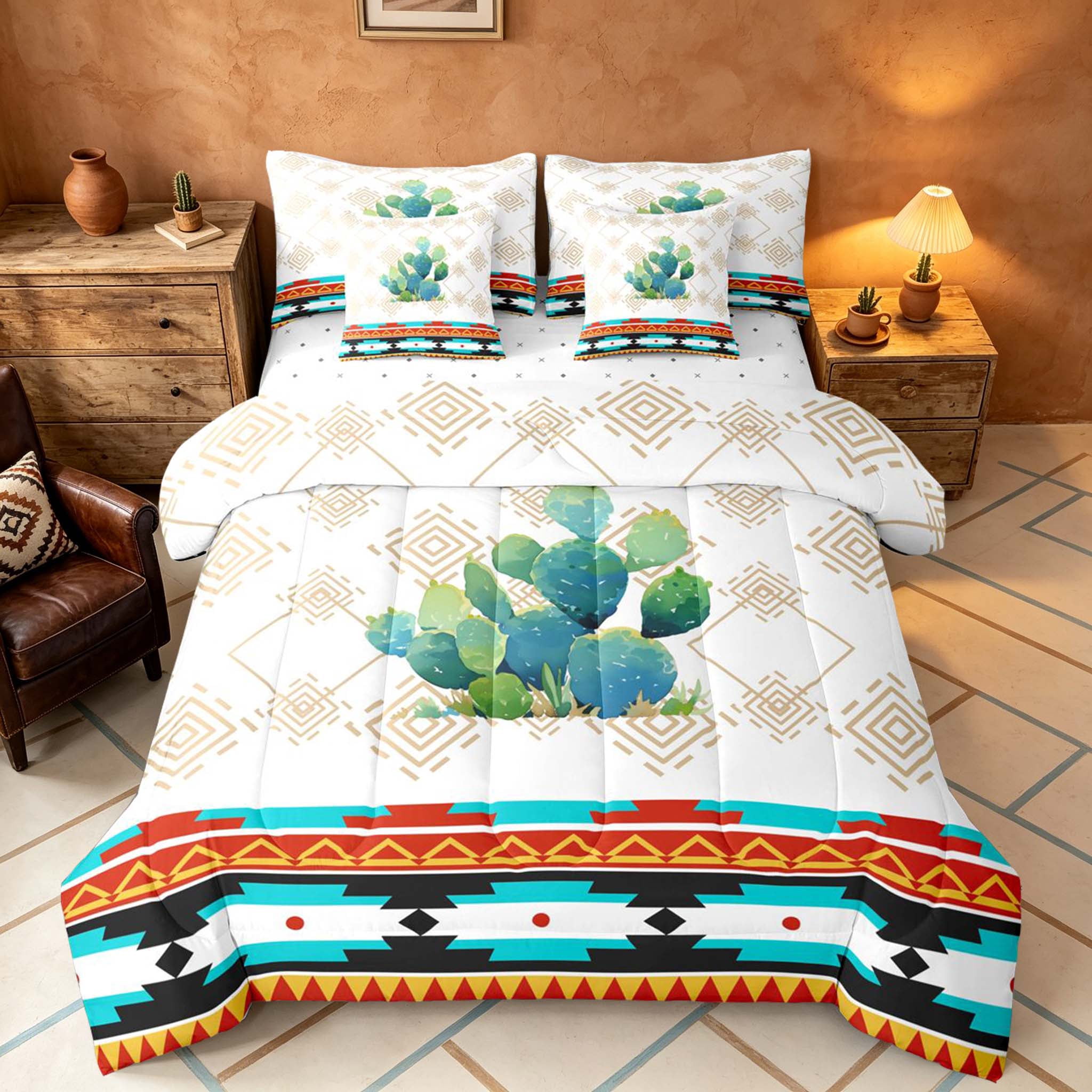 Manfei Western Cactus King Bedding, Farmhouse Aztec King Bed in a Bag ...