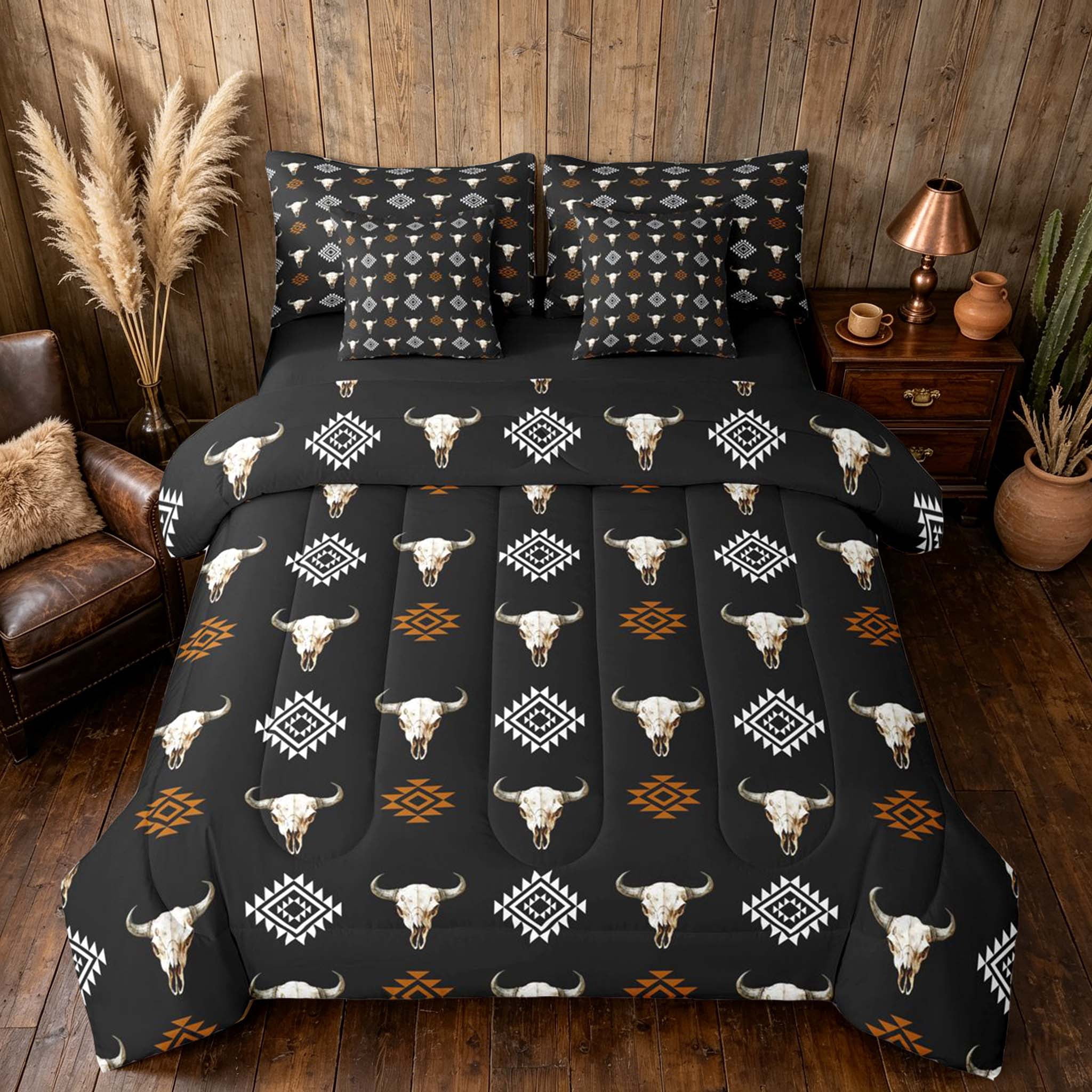 Manfei Western Cow Skull Full Size Bedding Sets, Bohemian Aztec Full ...