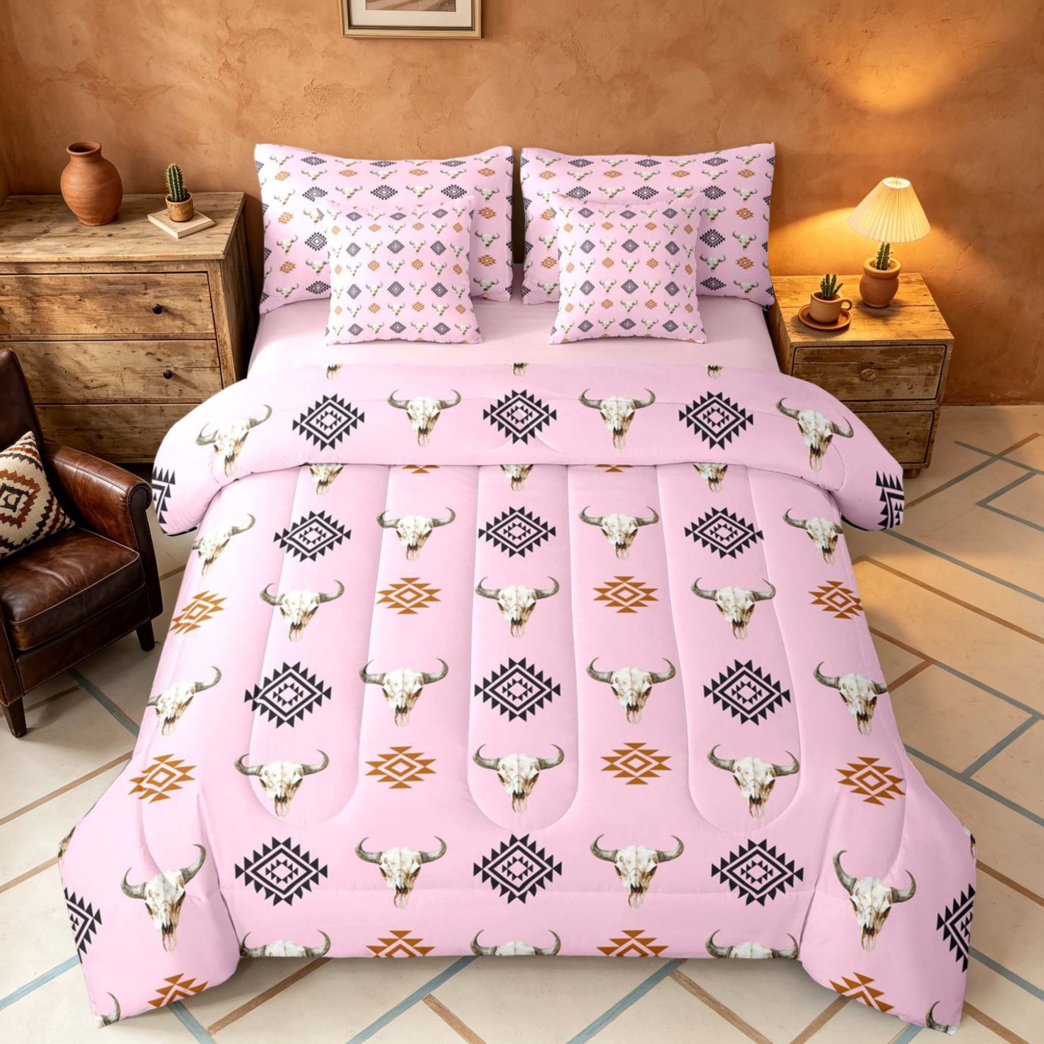 Manfei Western Cow Skull Full Size Bedding Sets, Bohemian Aztec Full ...