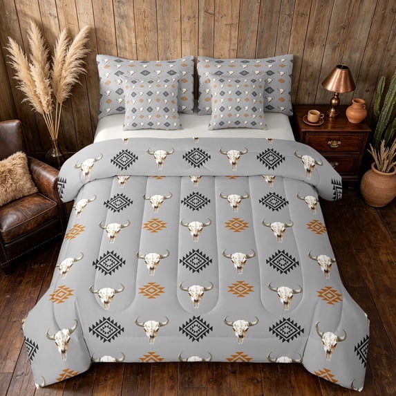 Manfei Western Cow Skull Queen Bedding, Bohemian Aztec Bedding ...