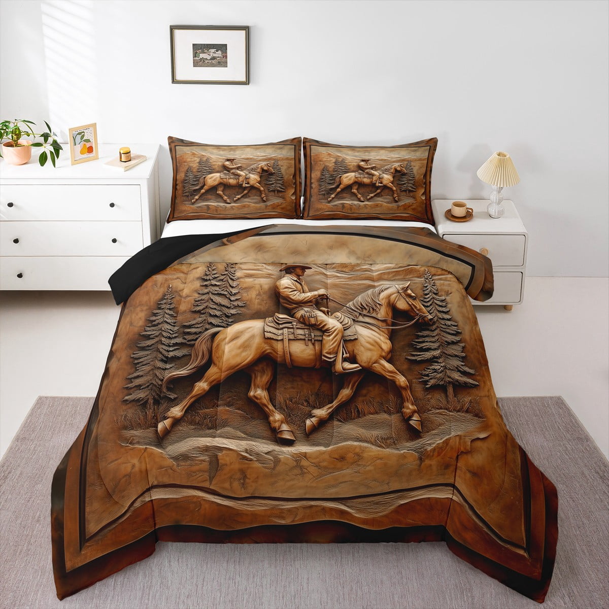 Manfei Western Cowboy 3-Piece Full Size Comforter Sets,Animal Horse ...
