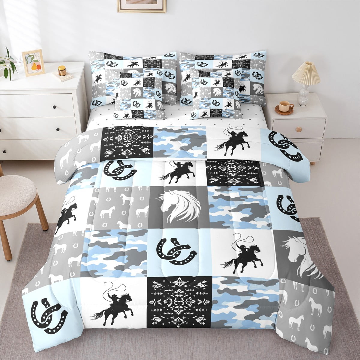 Manfei Western Cowboy 7-Piece Bedding Comforter Set,Rustic Farmhouse ...