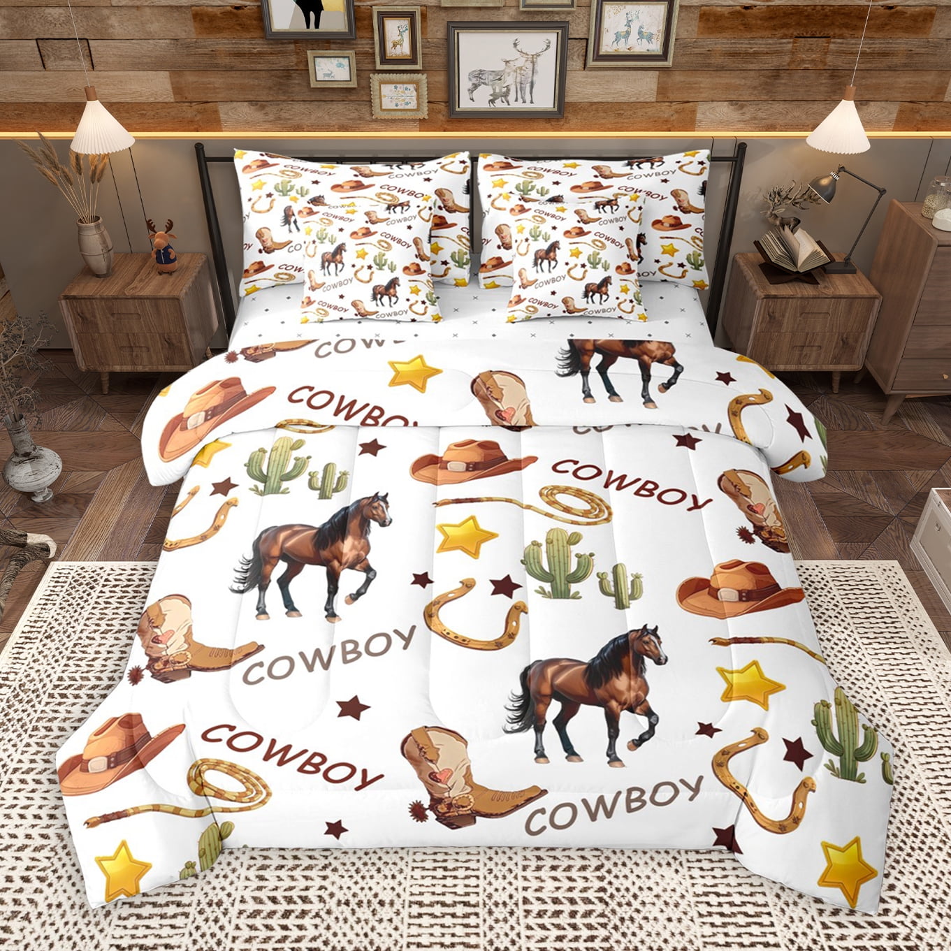 Manfei Western Cowboy 7pcs Bedding Comforter Set,Retro Horseshoe Boots ...
