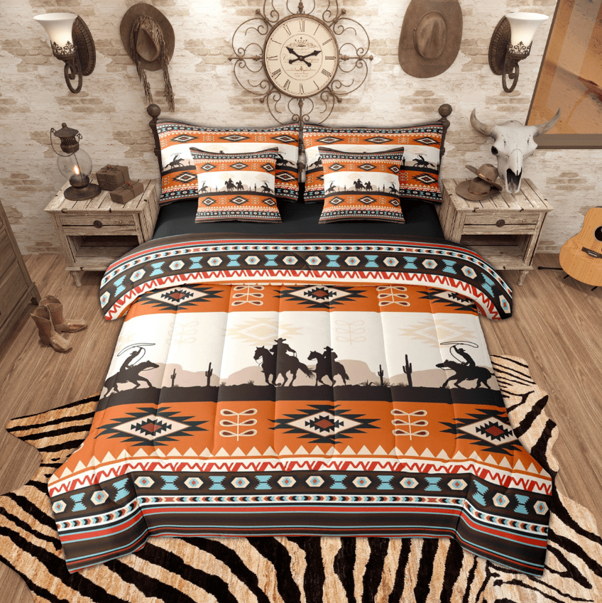 Manfei Western Cowboy Bedding Comforter Set 7 Pieces, Orange Aztec ...