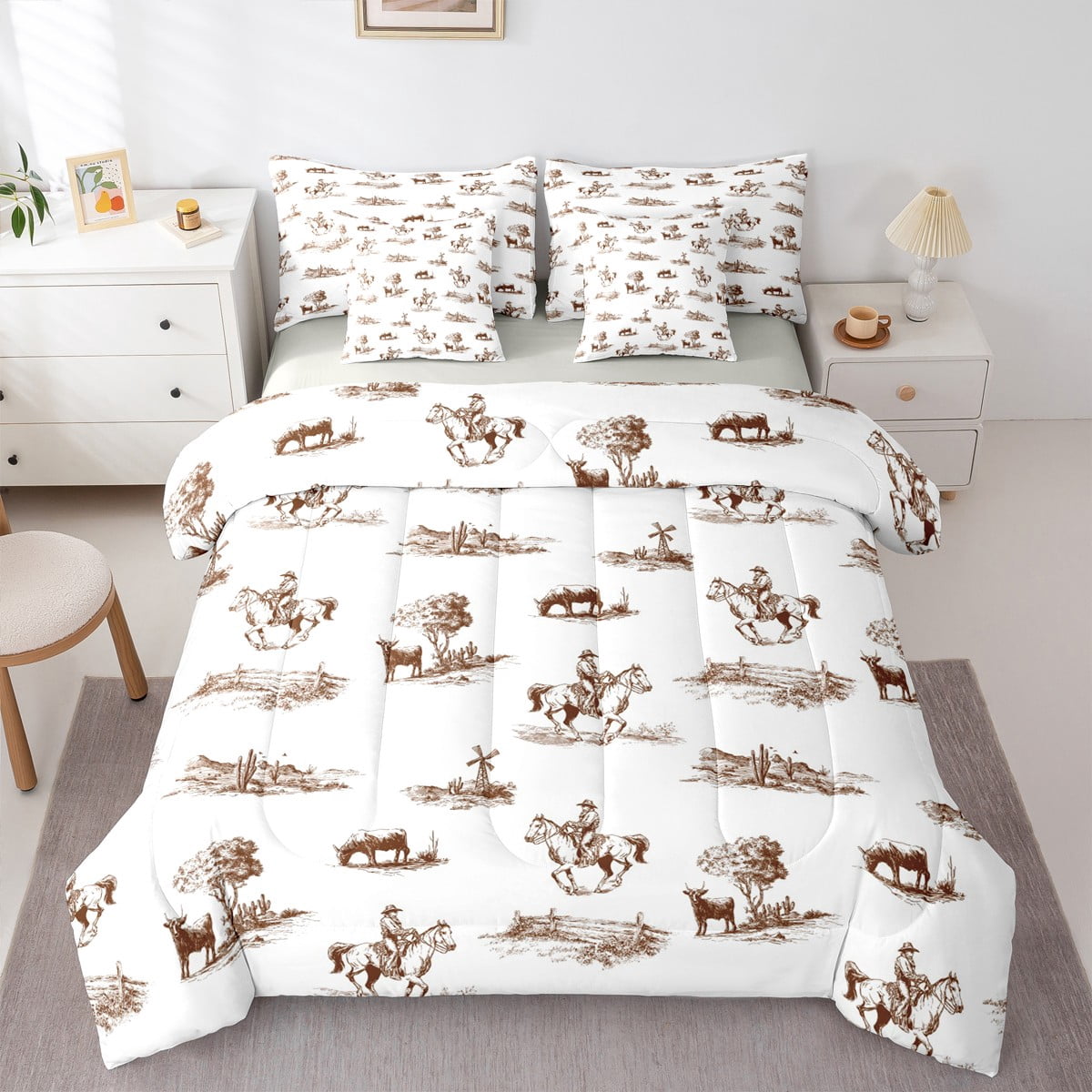 Manfei Western Cowboy Bedding Comforter Set 7pcs,Rustic Farmhouse Cabin ...