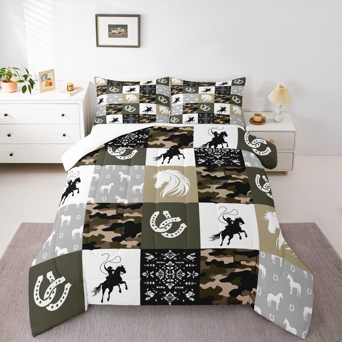Manfei Western Cowboy Bedding Comforter Set,Rustic Farmhouse Cabin Twin ...