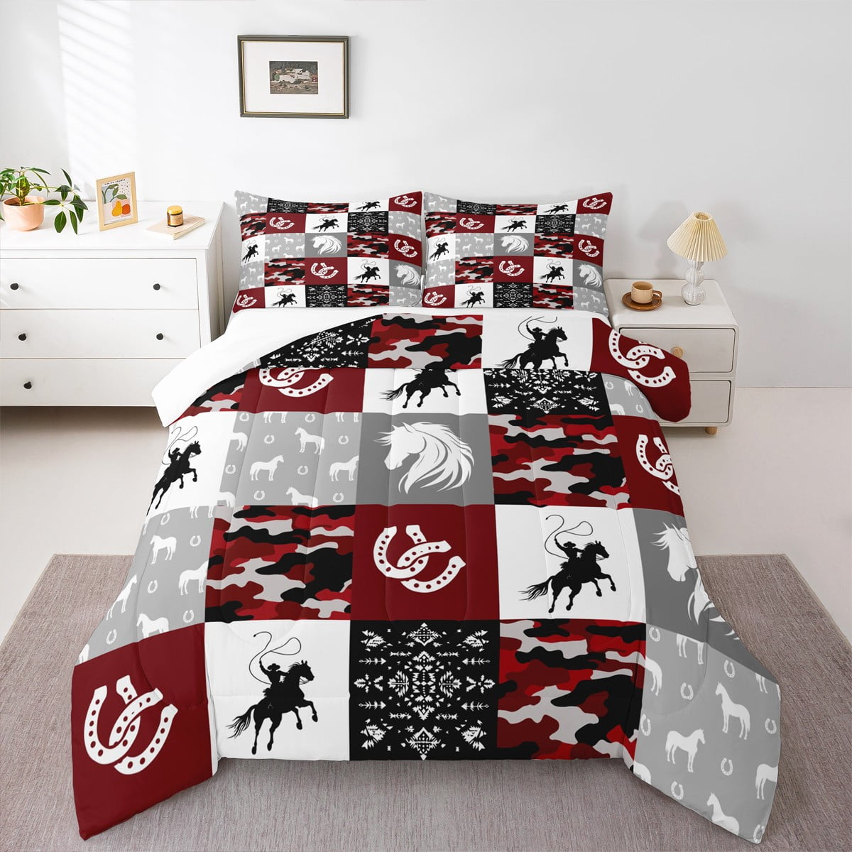 Manfei Western Cowboy Bedding Comforter Set,Rustic Farmhouse Cabin Twin ...