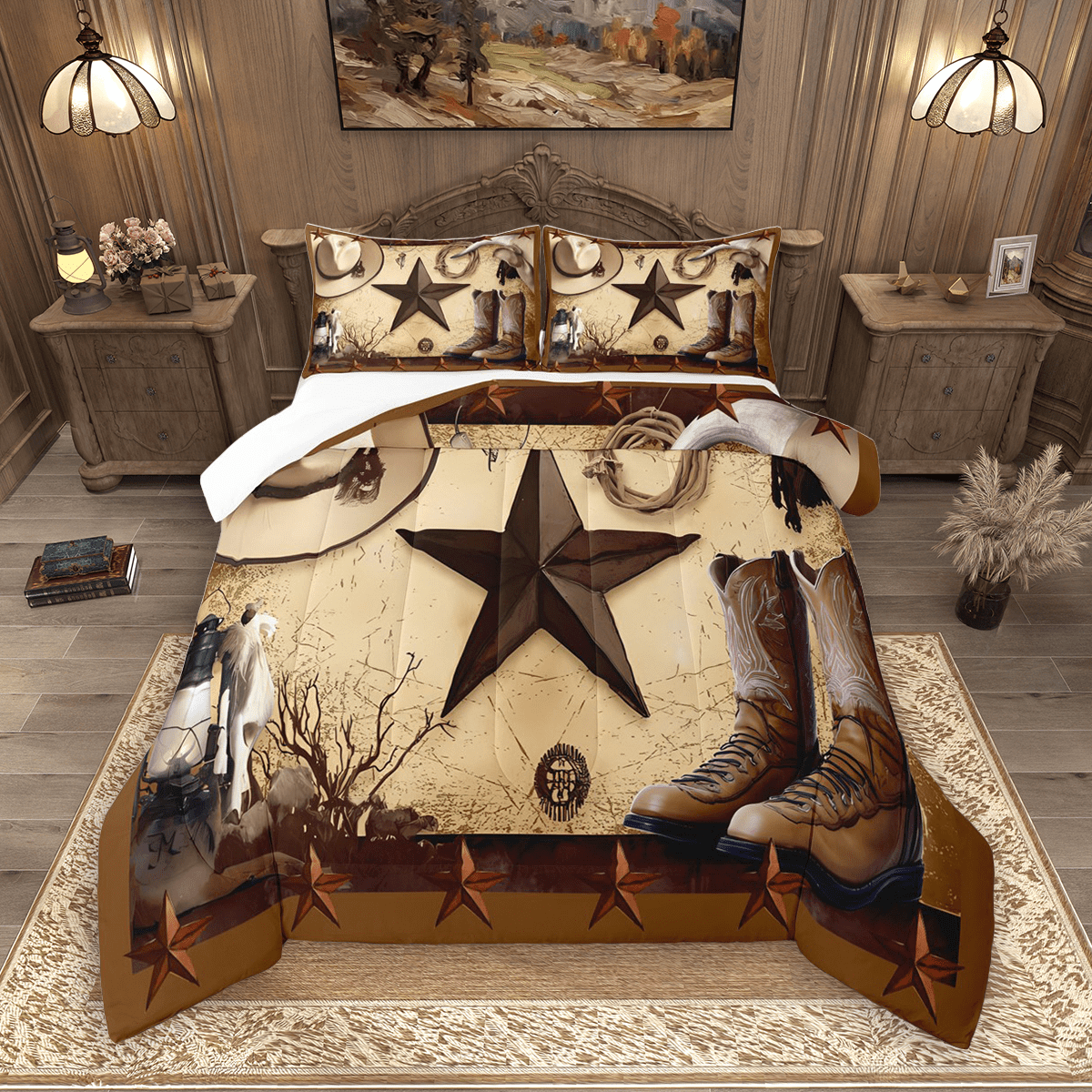 Manfei Western Cowboy Full Size Comforter Sets 3-Piece, Vintage Boots ...