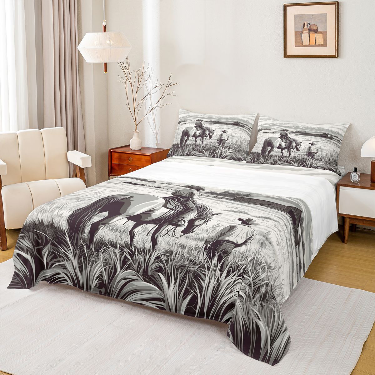 Manfei Western Cowboy Full Size Sheets,Rustic Farm Animal Bed Sheets ...