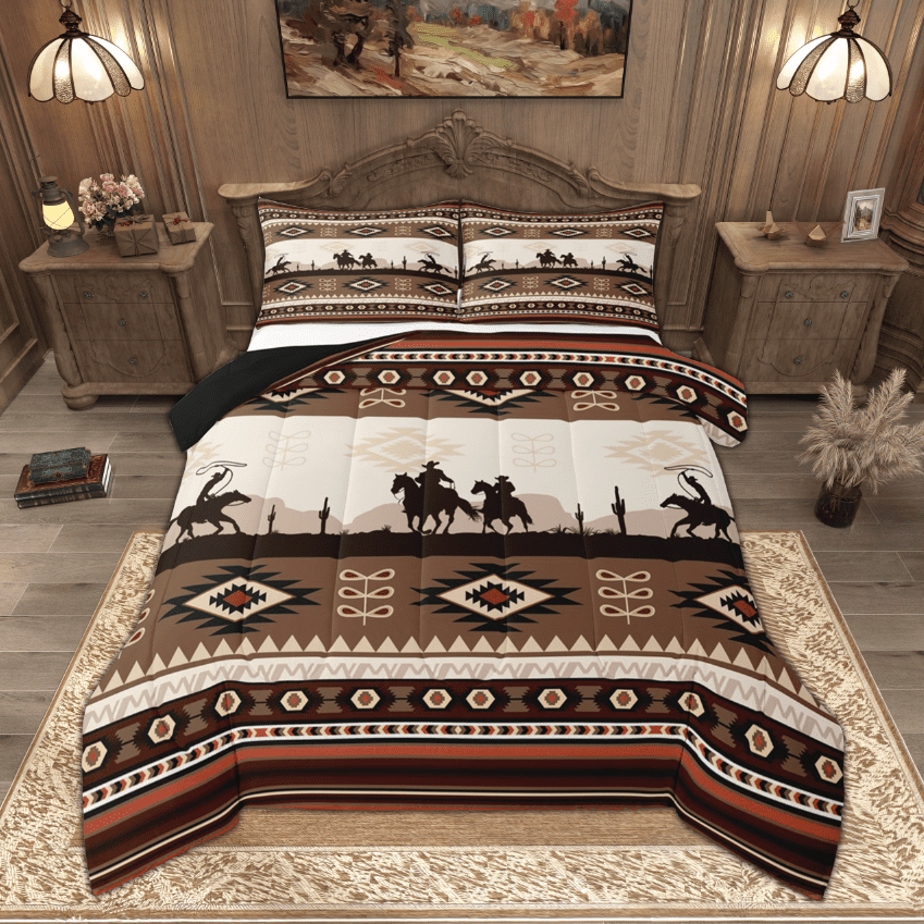 Manfei Western Cowboy Queen Comforter Set, Brown Aztec Bedding Sets ...