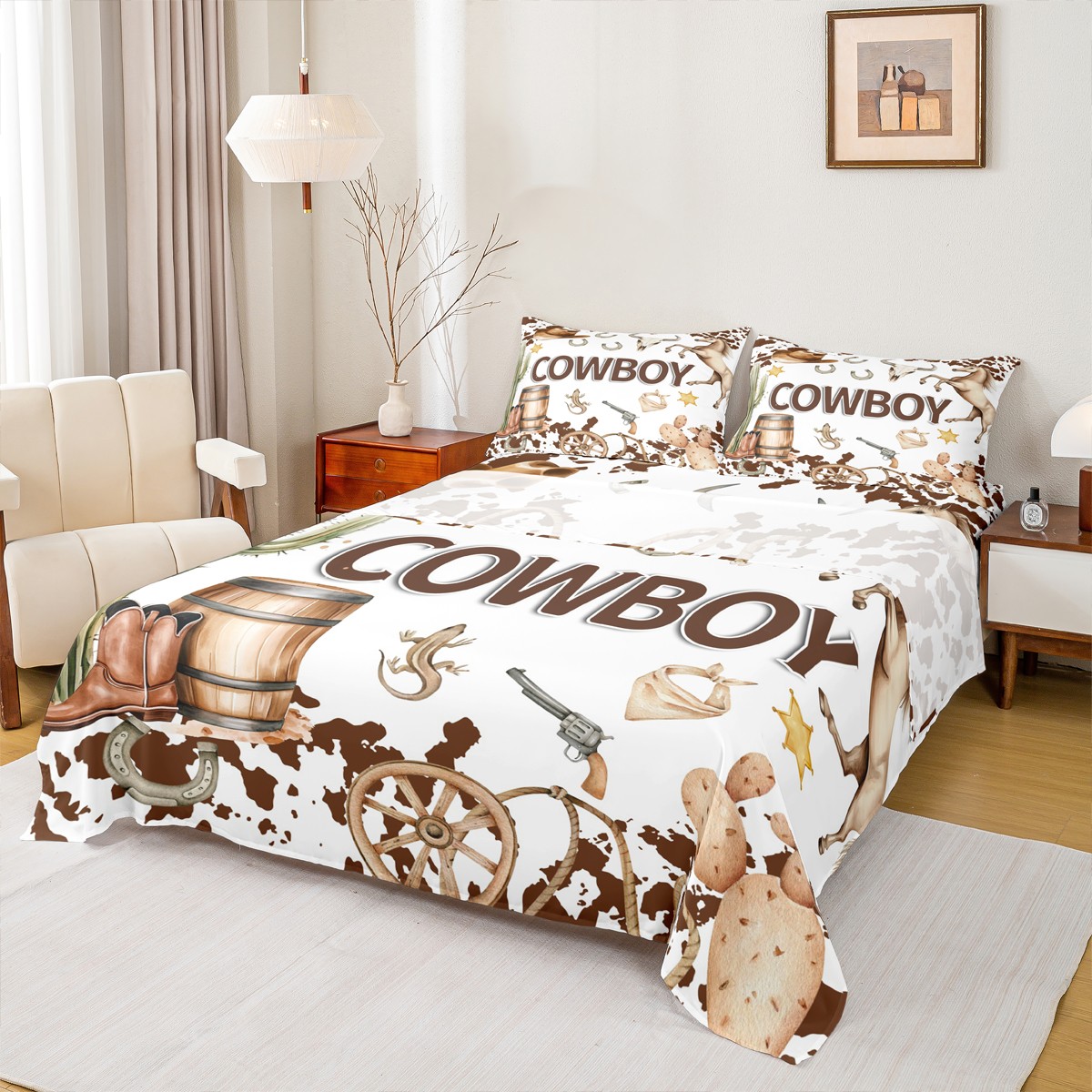 Manfei Western Cowboys Full Size Sheets,Farm Cowhide Horseshoe Bed ...