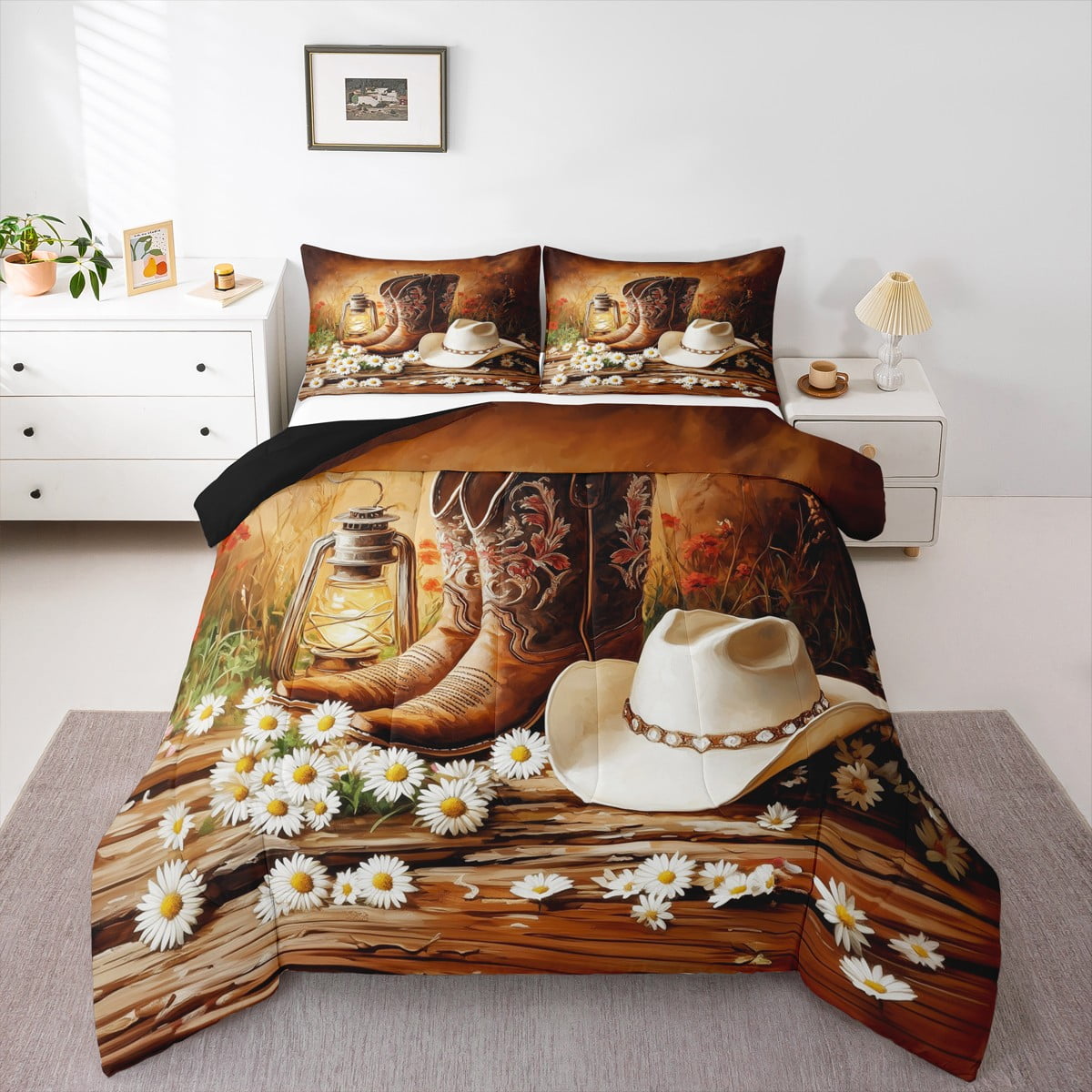 Manfei Western Cowgirl 2pcs Bedding Comforter Set,Boots Hat Twin ...